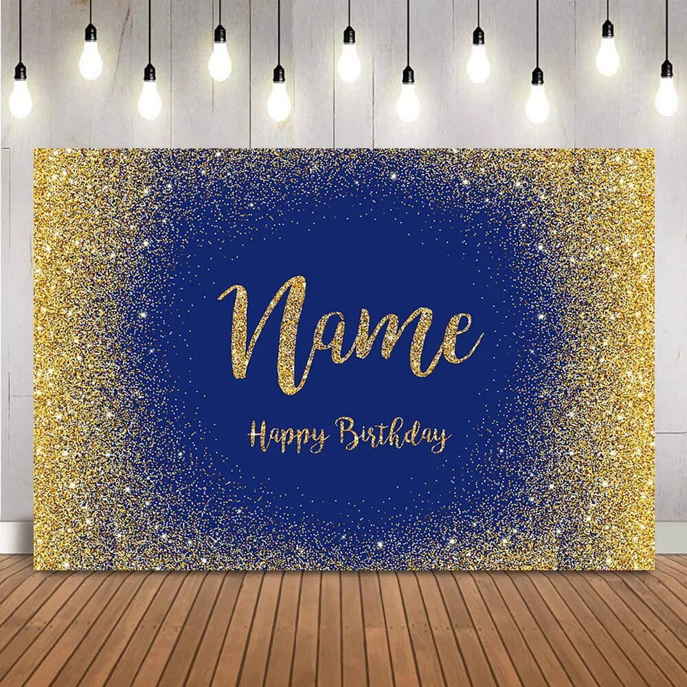 Gold Glitter Birthday Customize Blue Adult Party Decoration Banner ...