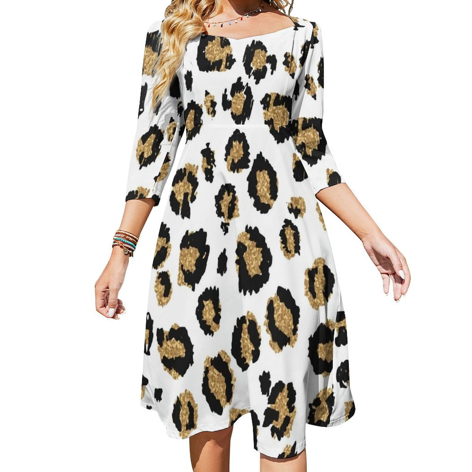 Gold Glitter Black Leopard Animal Print Dress Summer Dresses Woman ...