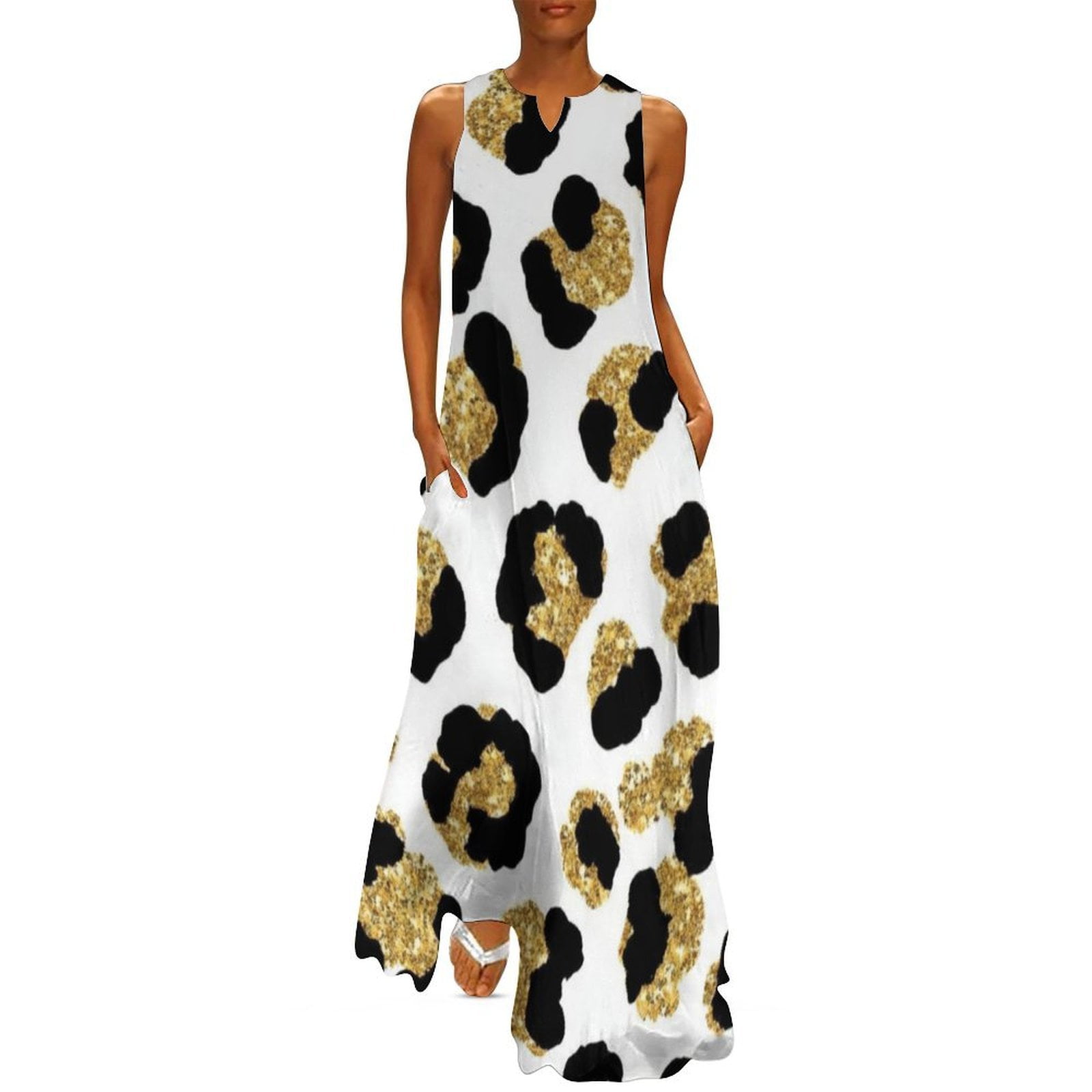 Gold Glitter Black Leopard Animal Print Long Dress luxury evening ...
