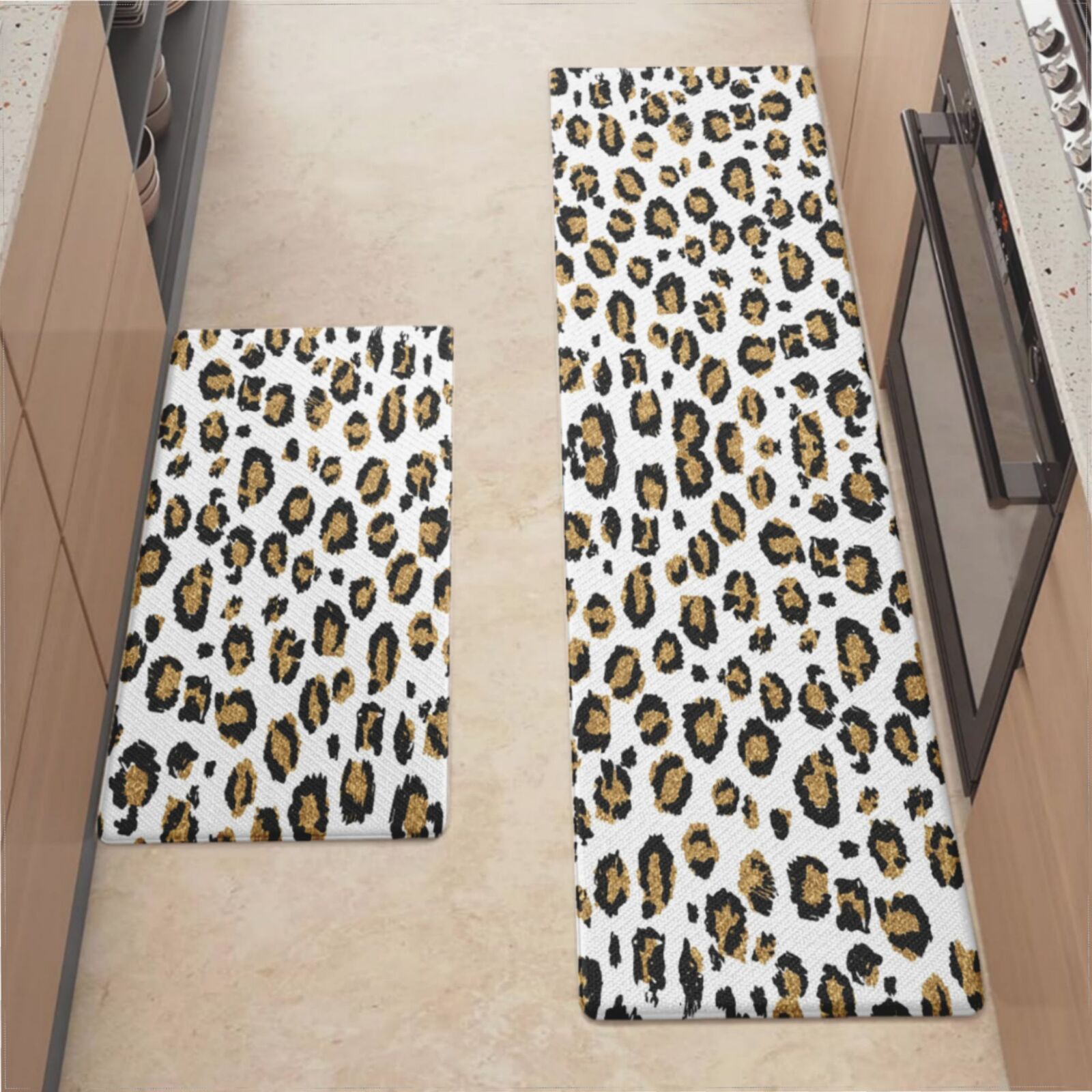Gold Glitter Black Leopard Animal Print Pvc Kitchen Mat Runner 2 Pieces ...