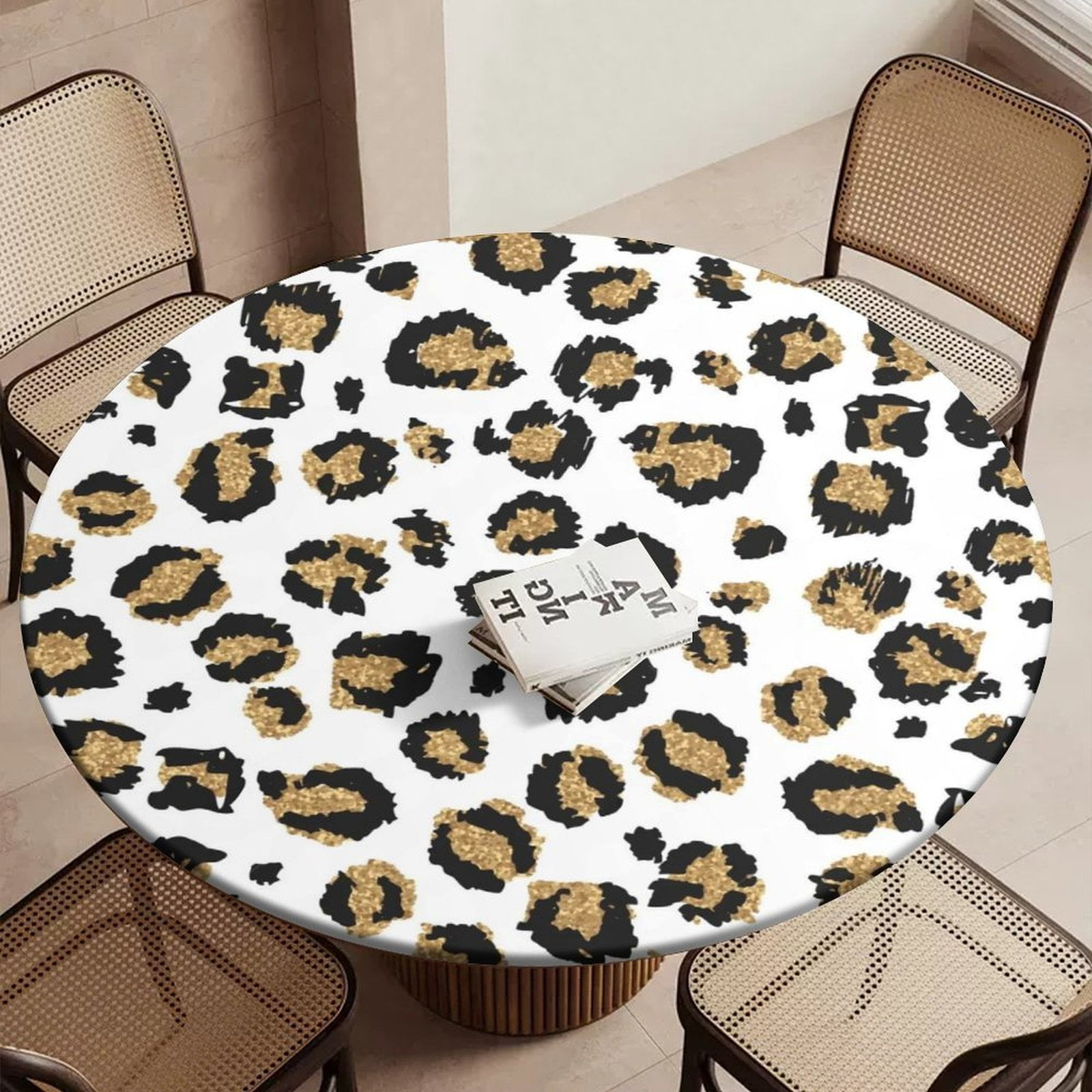 Gold Glitter Black Leopard Animal Print Round Table Cover Kitchen ...