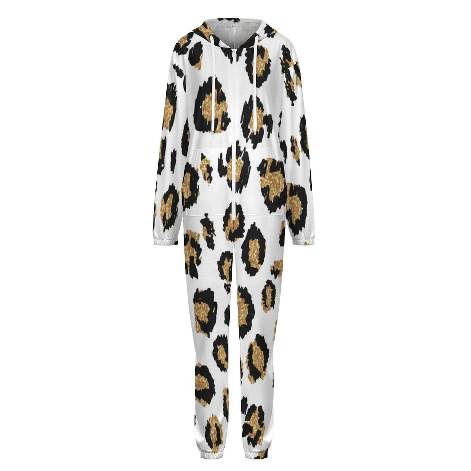 Gold Glitter Black Leopard Animal Print Unisex Adult Onesie Pajamas ...