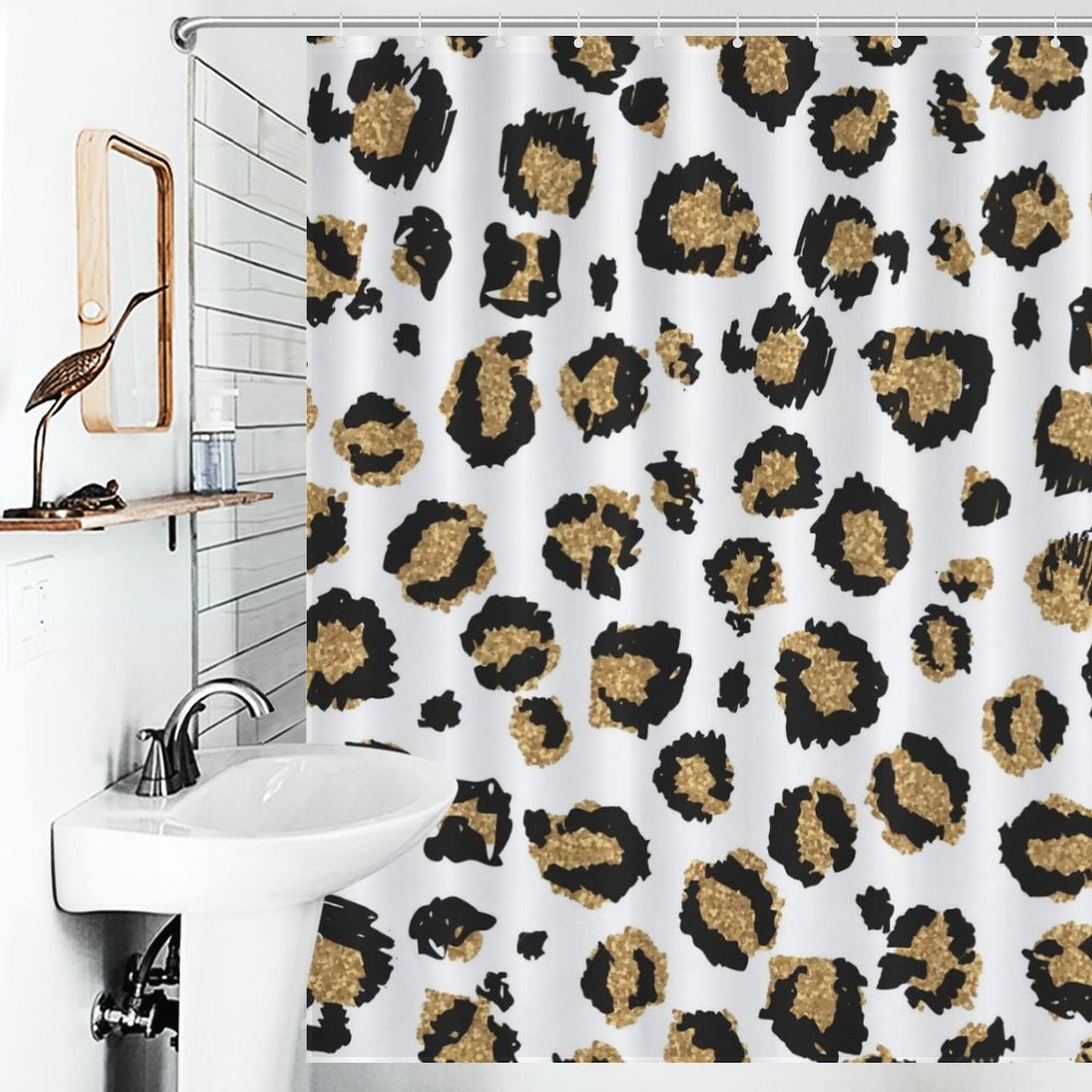 Gold Glitter Black Leopard Animal PrintShower Curtains for Bathroom ...