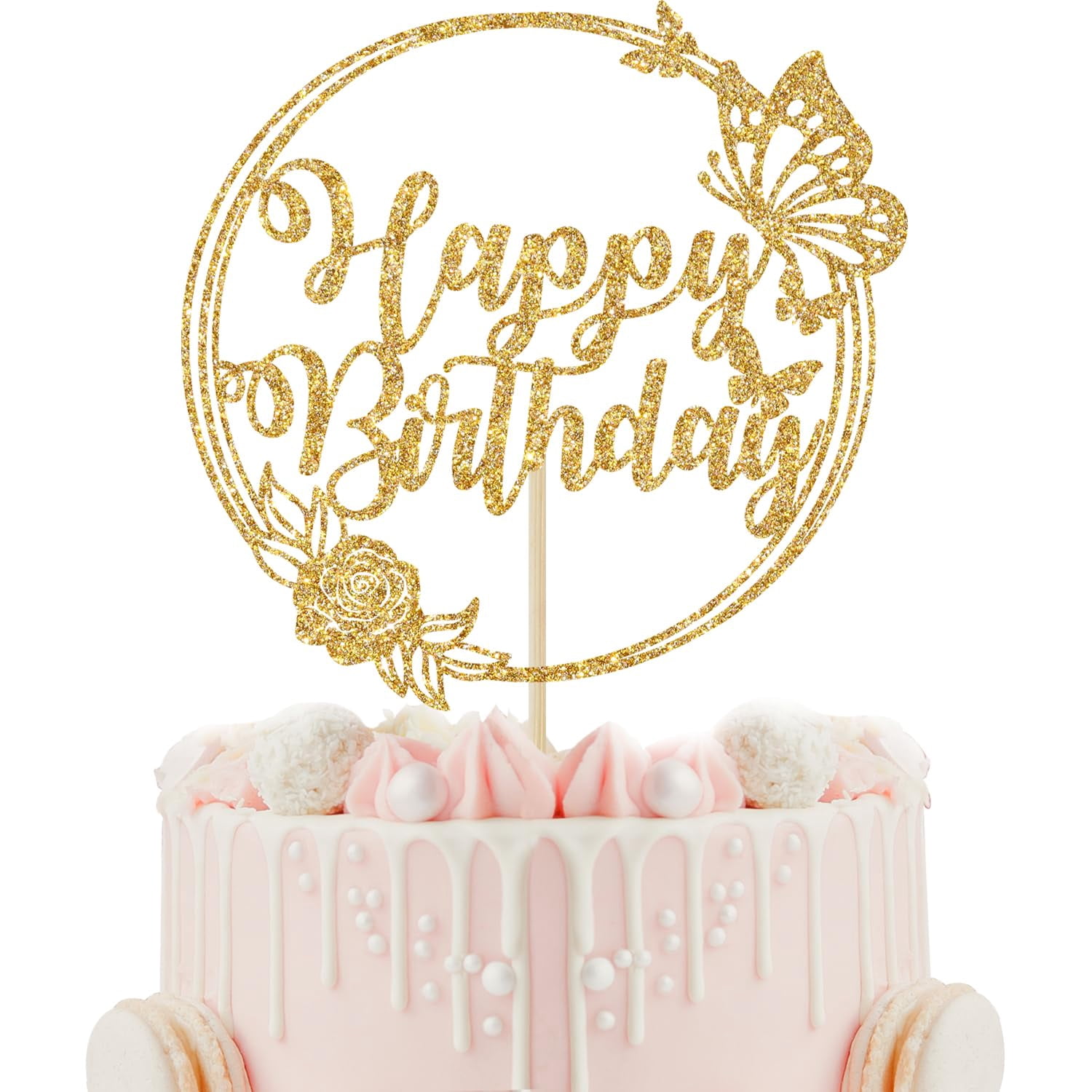 Gold Glitter Butterfly FEV6 Cake Toppers, Butterfly Happy Birthday Cake ...