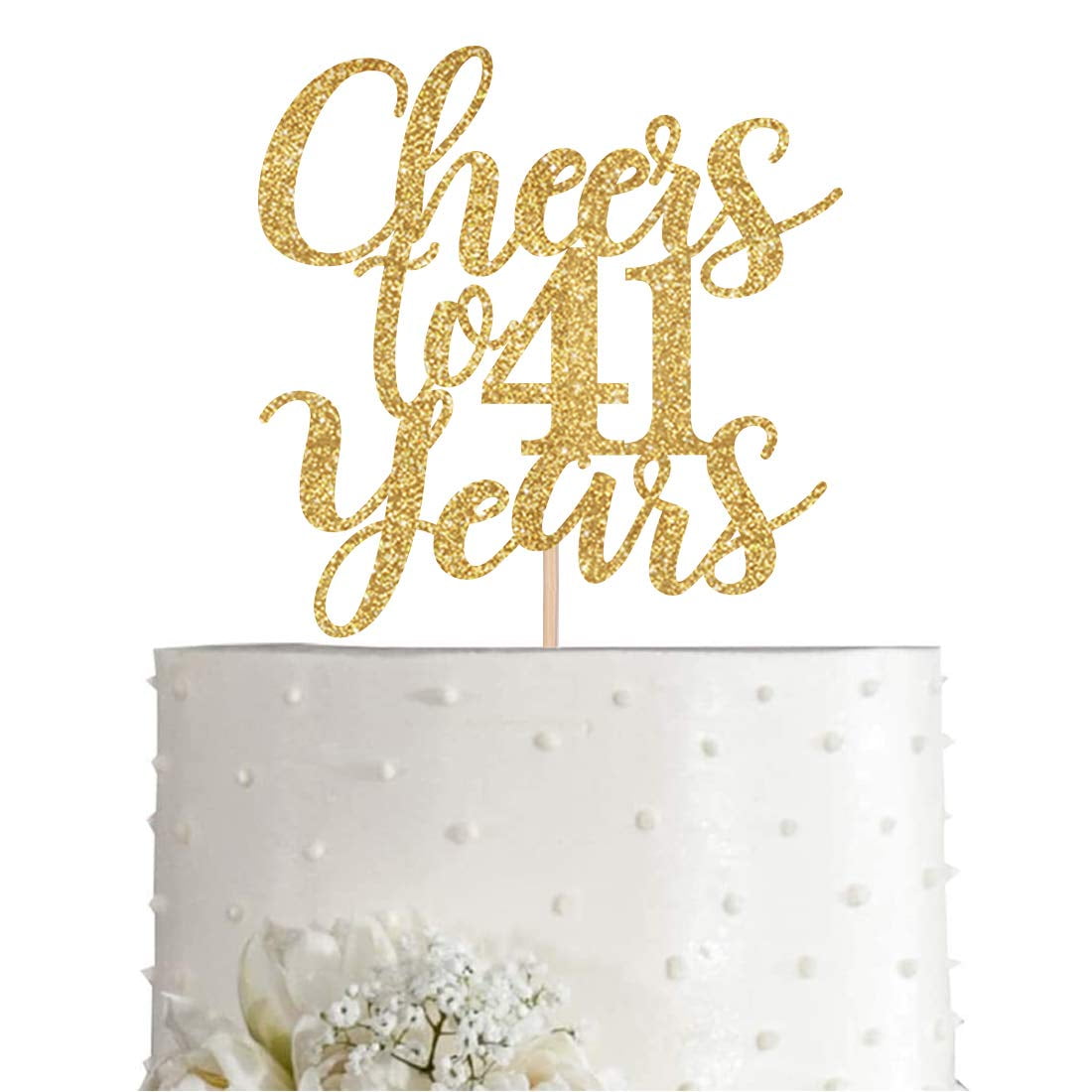 Gold Glitter Cheers SCH4 to 41 years cake topper, Gold Happy 41st ...