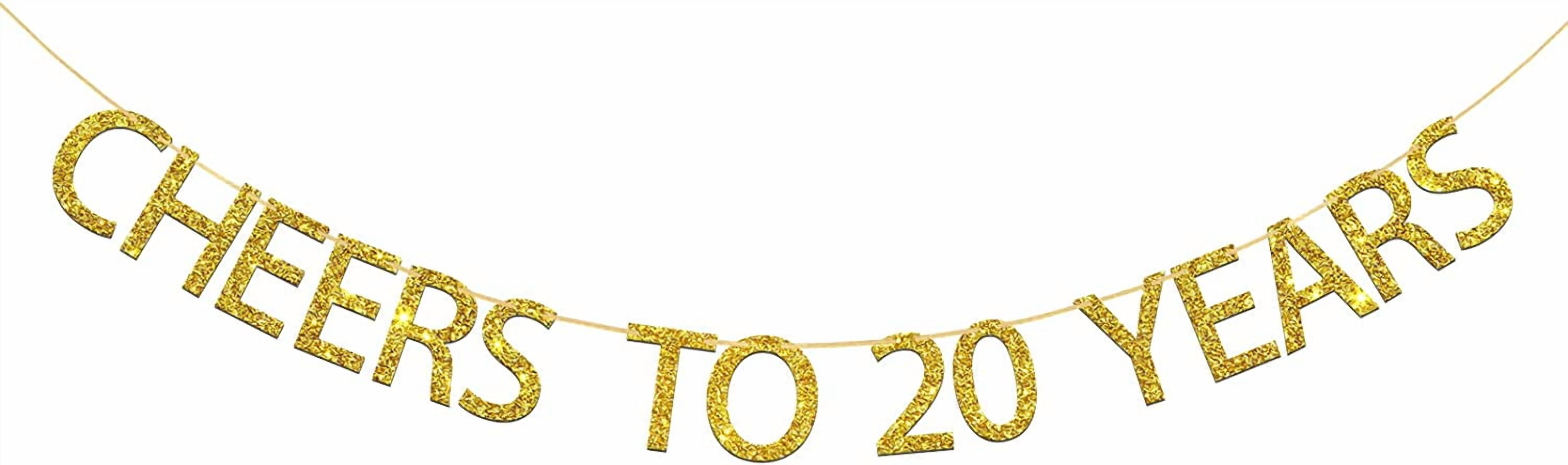 Gold Glitter Cheers to 20 Years Banner for 20th Birthday / 20th Wedding ...