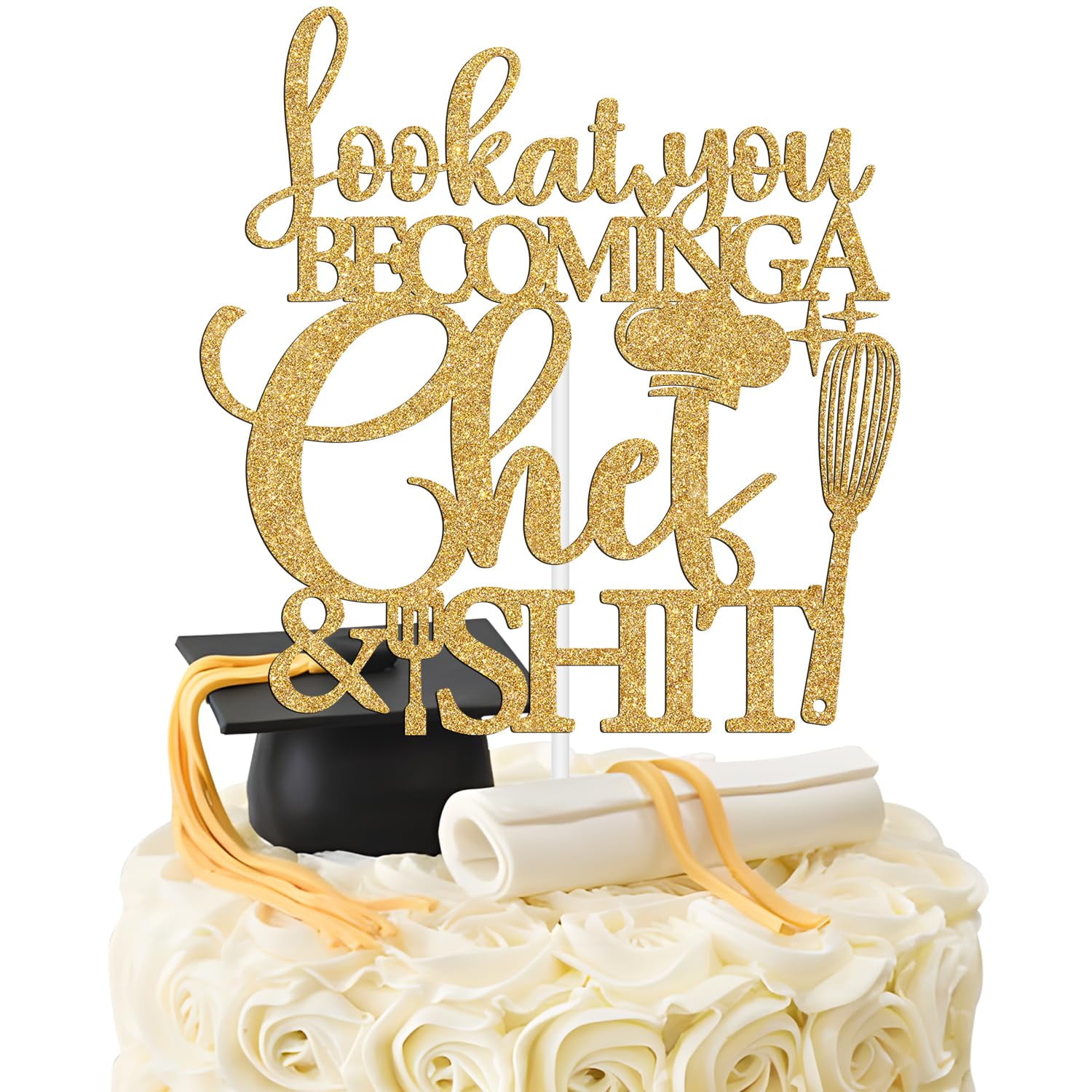 Gold Glitter Congrats Chef Cake Topper, ITL1 Chef’s Graduation Cake ...