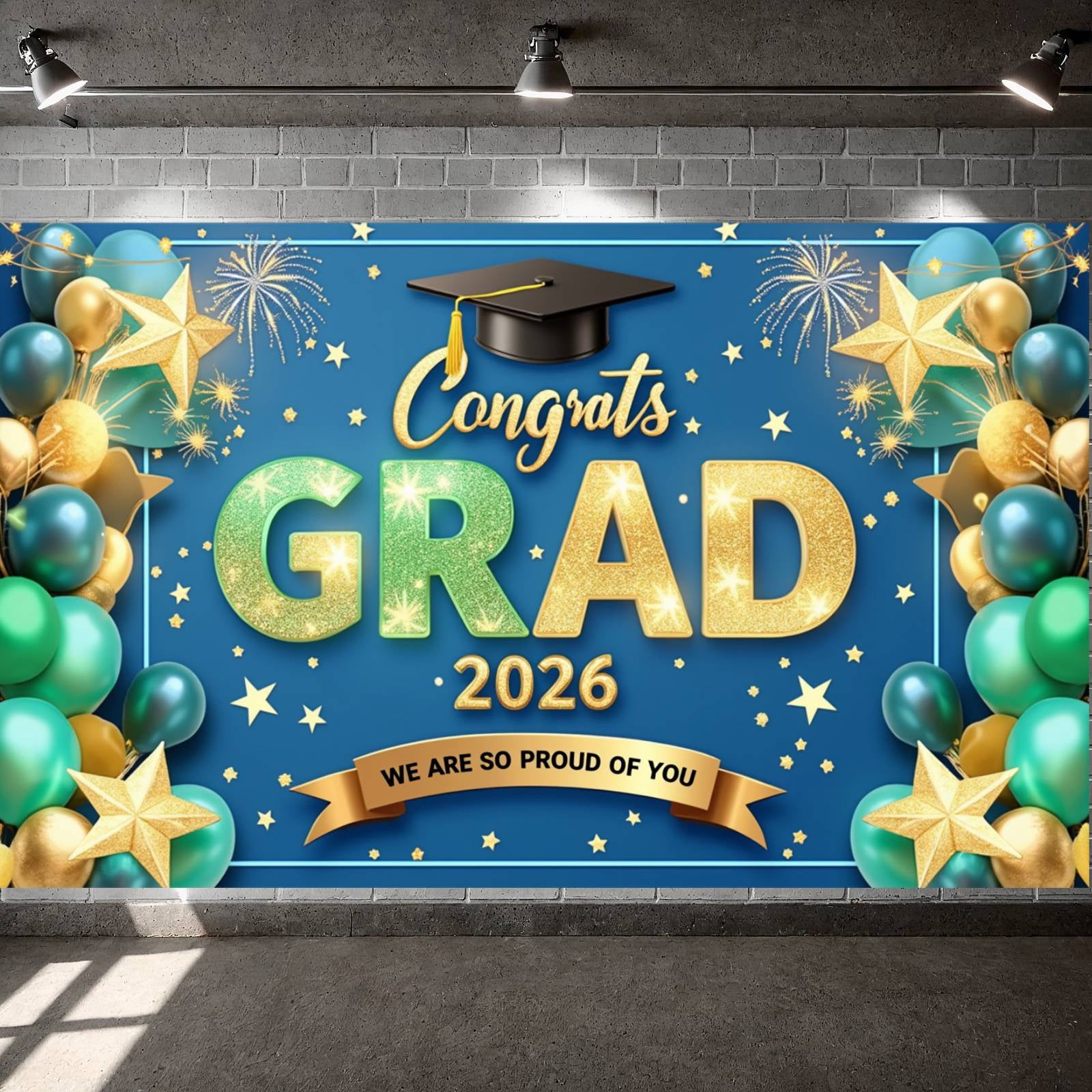 Gold Glitter Congrats Grad Banner Black Gold Graduation Backdrop Cap ...