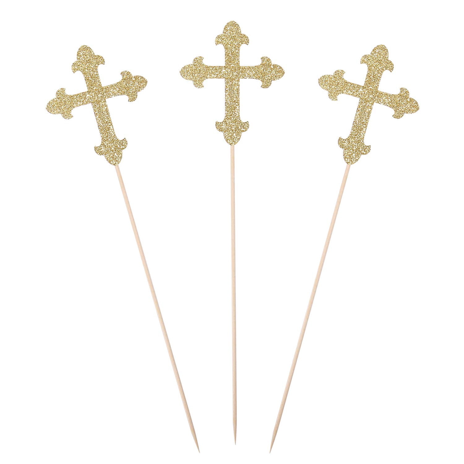 Gold Glitter Cross Centerpiece Sticks for Baptism Christening Party ...