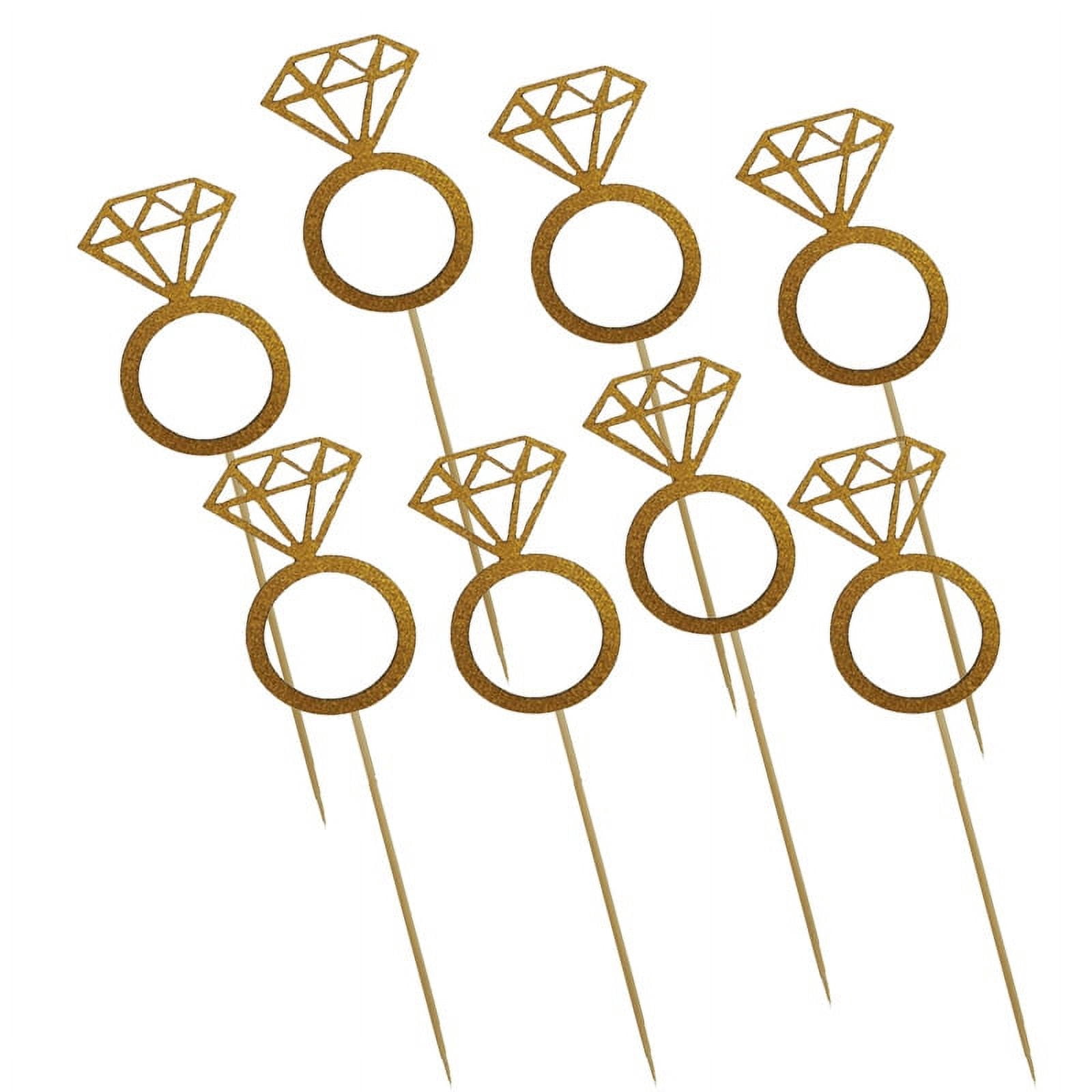 Gold Glitter Cupcake Toppers Mini Diamond Ring Cakes Toppers for ...