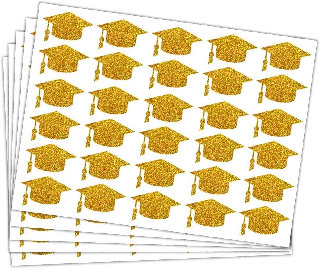 Gold Glitter Cut Out Grad Caps Stickers 1inch Gold Glitter Grad Cap ...