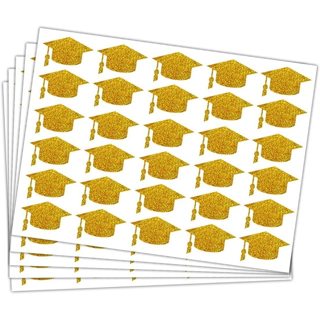Gold Glitter Cut Out Grad Caps Stickers 1inch Gold Glitter Grad Cap ...