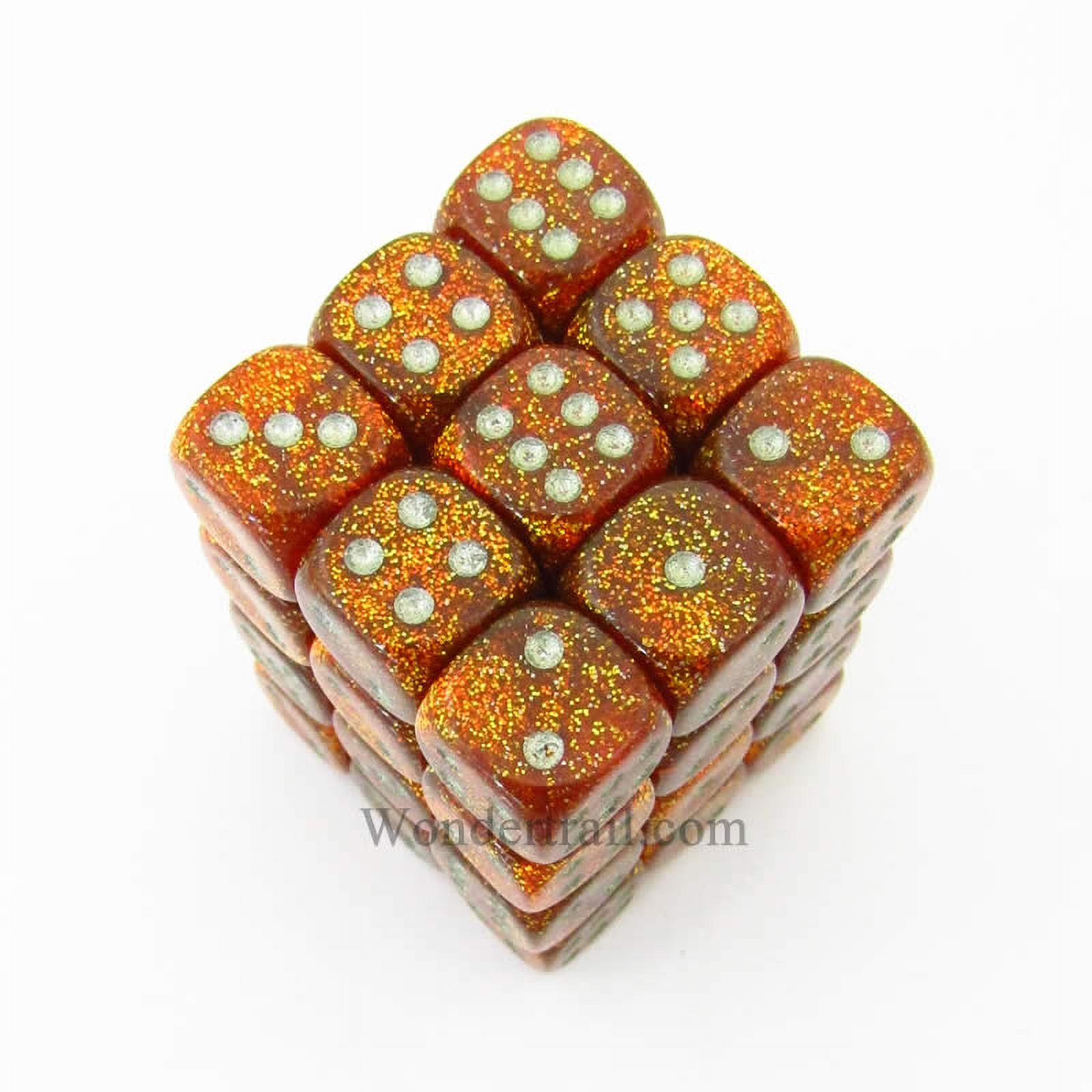 Gold Glitter Dice with Silver Pips D6 12mm (1/2in) Pack of 36 Chessex ...
