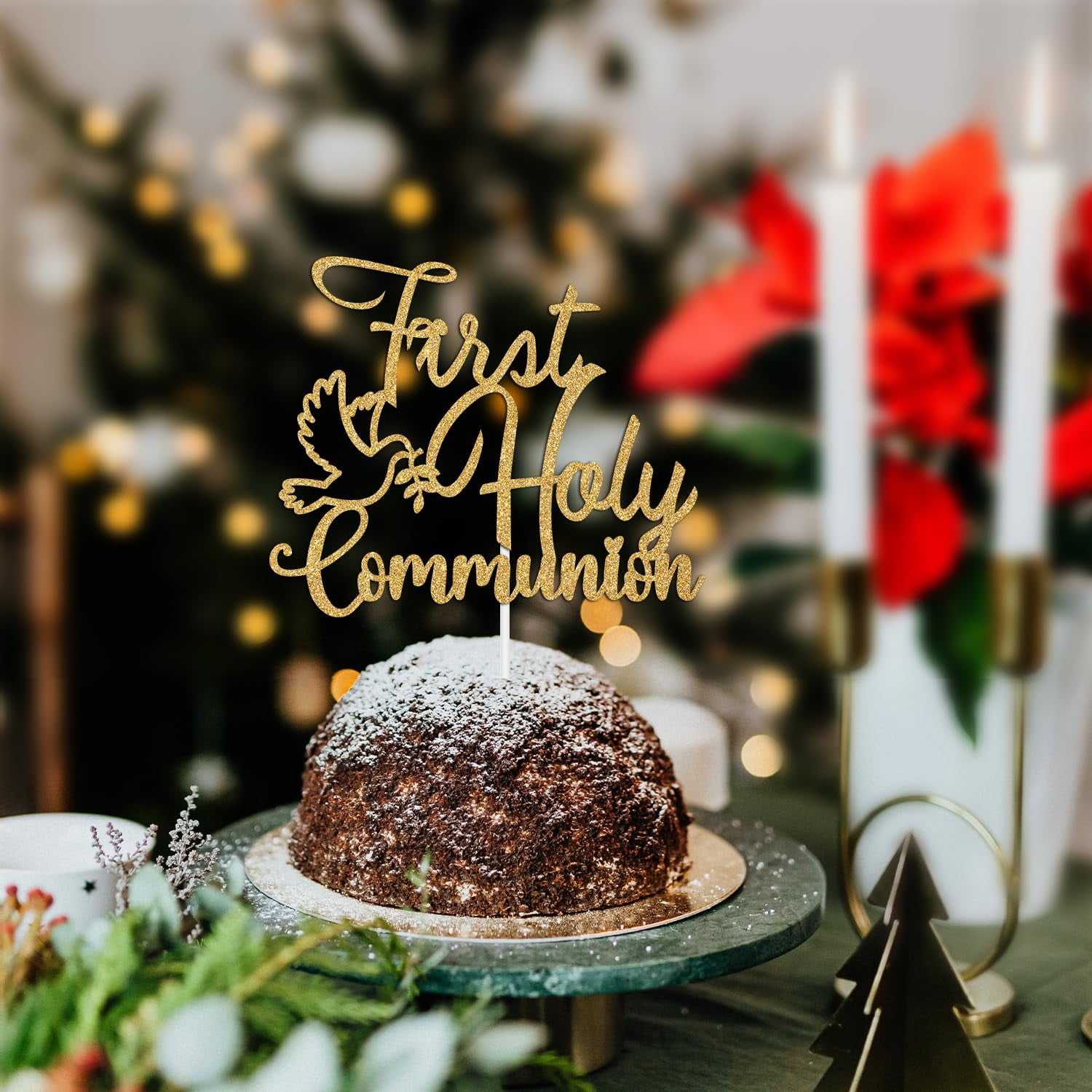 Gold Glitter First AJH3 Holy Communion Cake Topper, Cross Baptism Cake Decor for Boy Girl, God ...