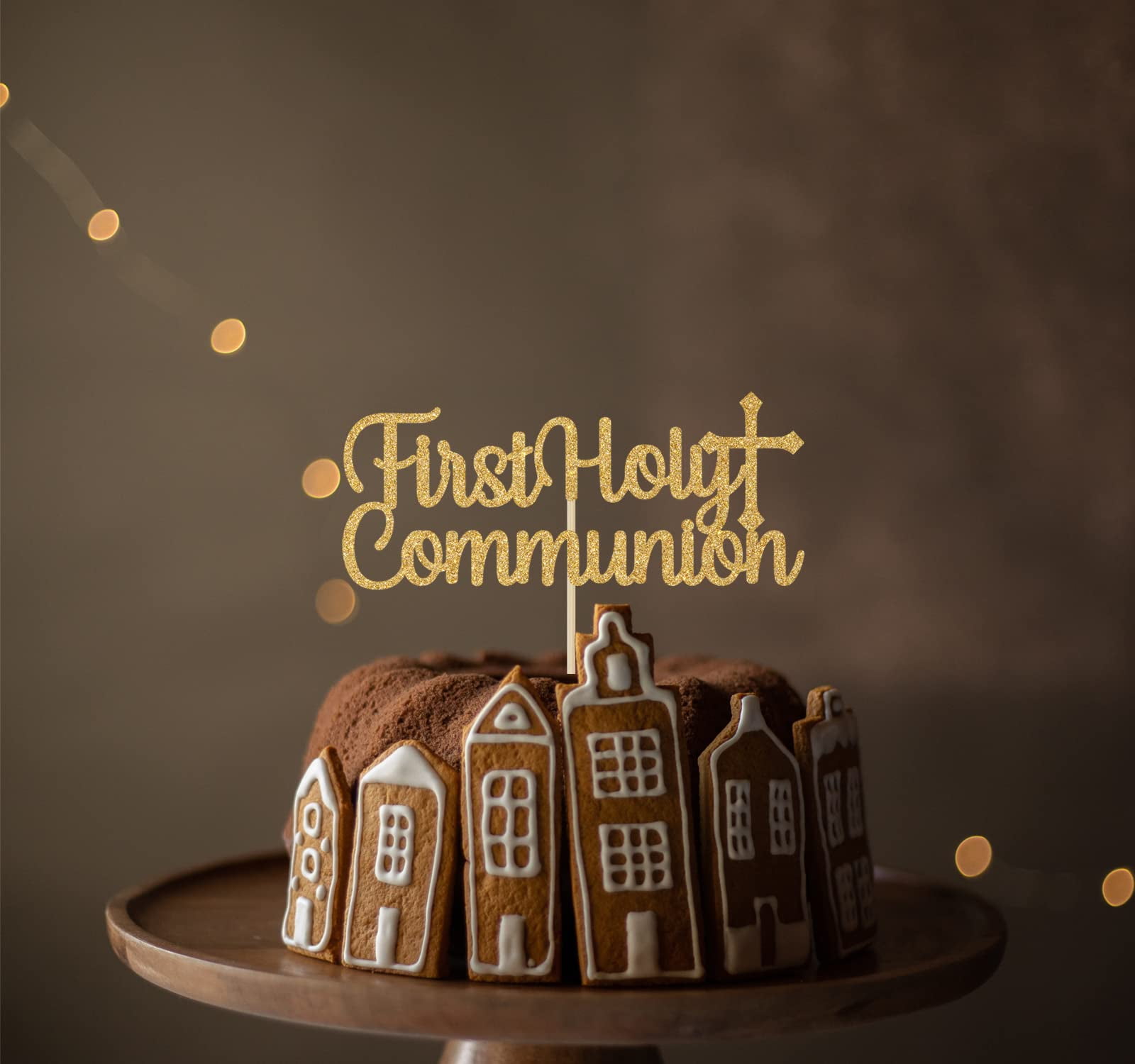 Gold Glitter First AJH3 Holy Communion Cake Topper, God Bless This ...