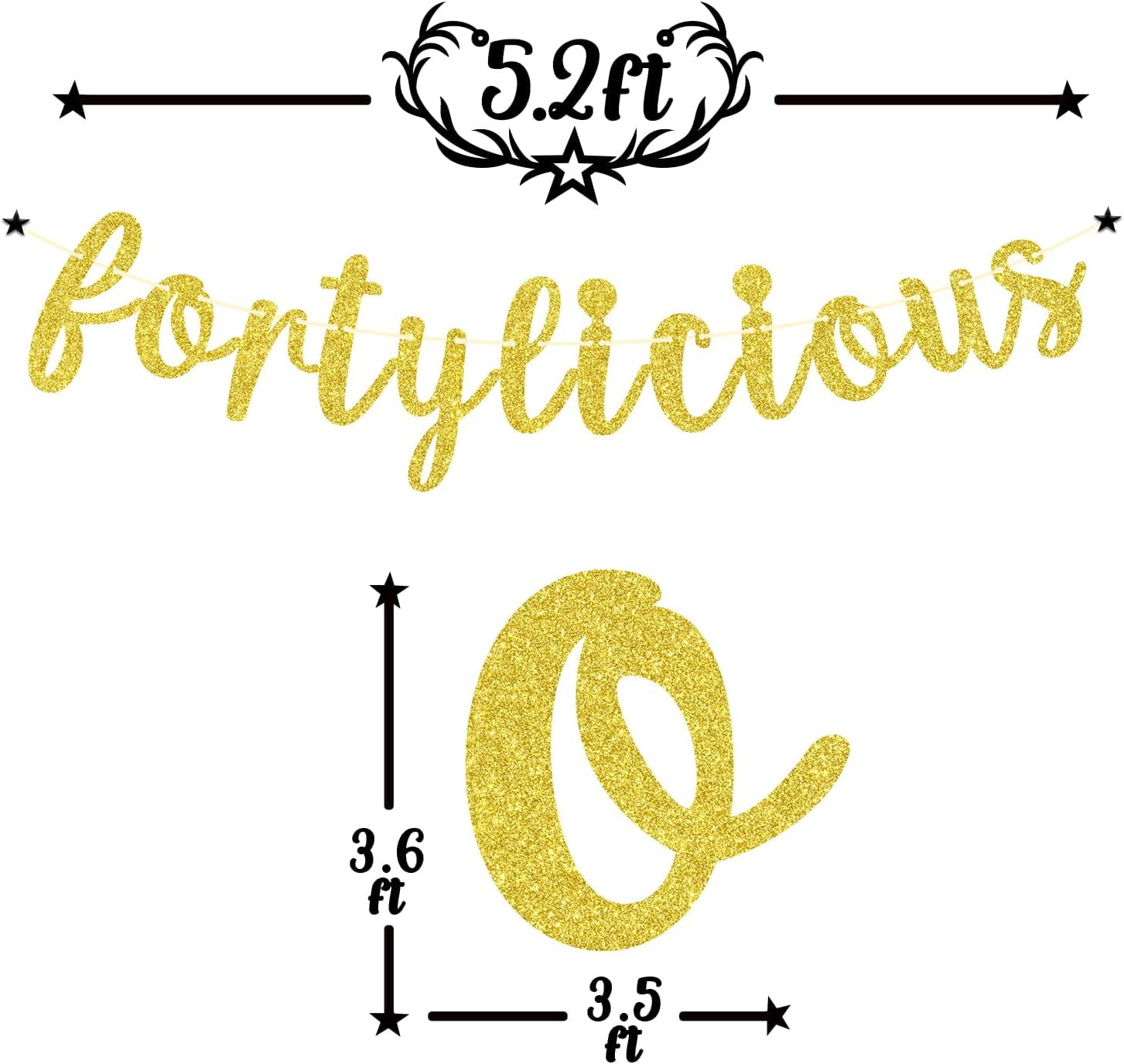 Gold Glitter Fortylicious Banner, Happy 40Th Birthday/Older Wiser ...