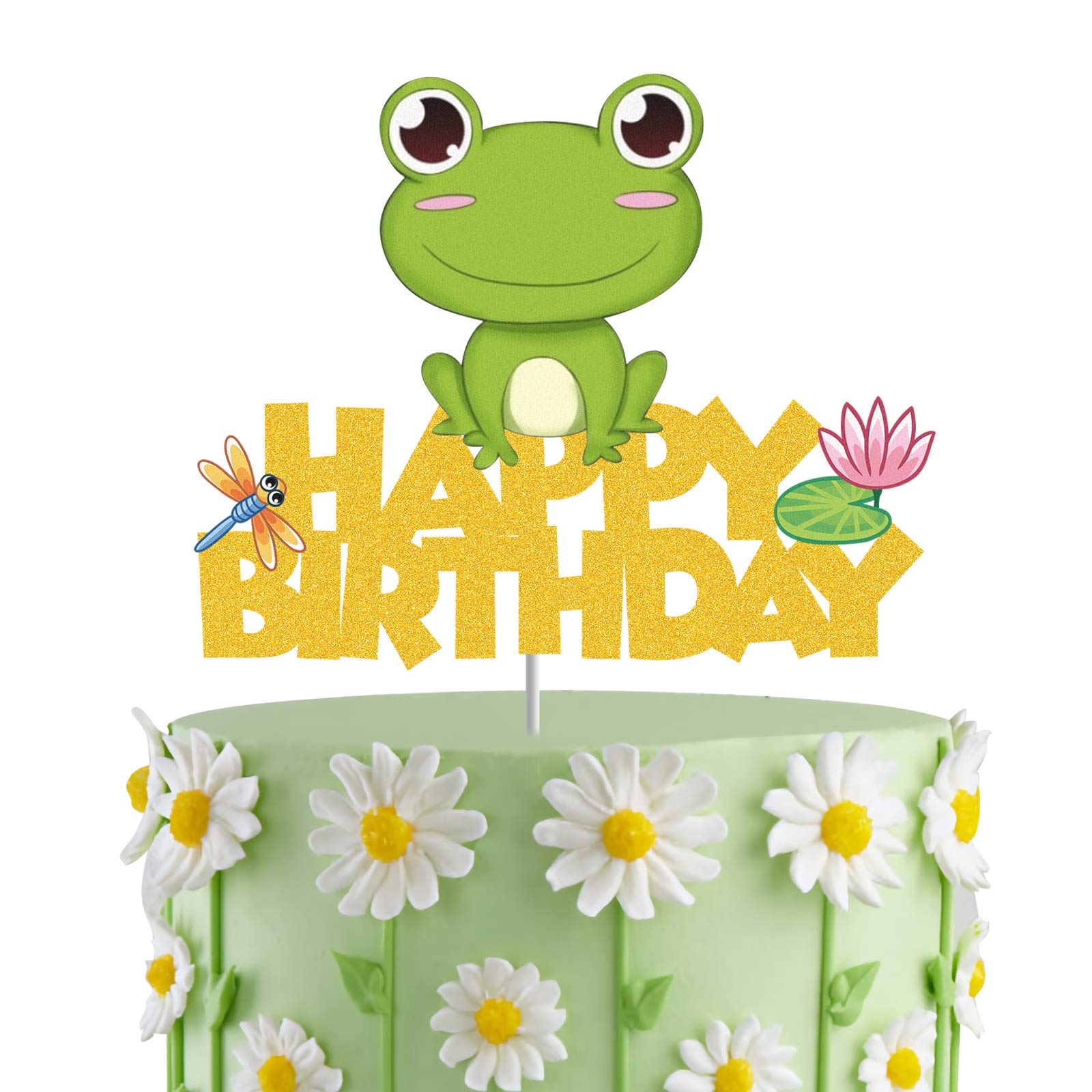 Gold Glitter Frog Happy Birthday Cake Topper H2FSDfor Baby Shower, Kids ...