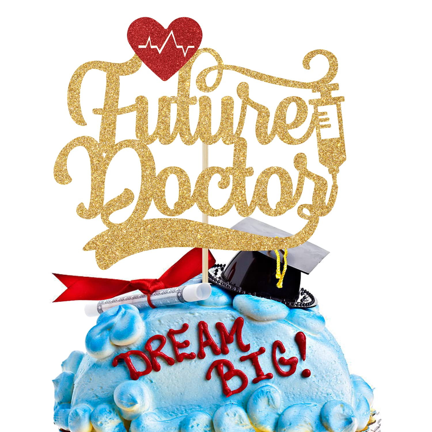 Gold Glitter FutureITSC Doctor Cake Topper, Congrats Doctor Cake ...