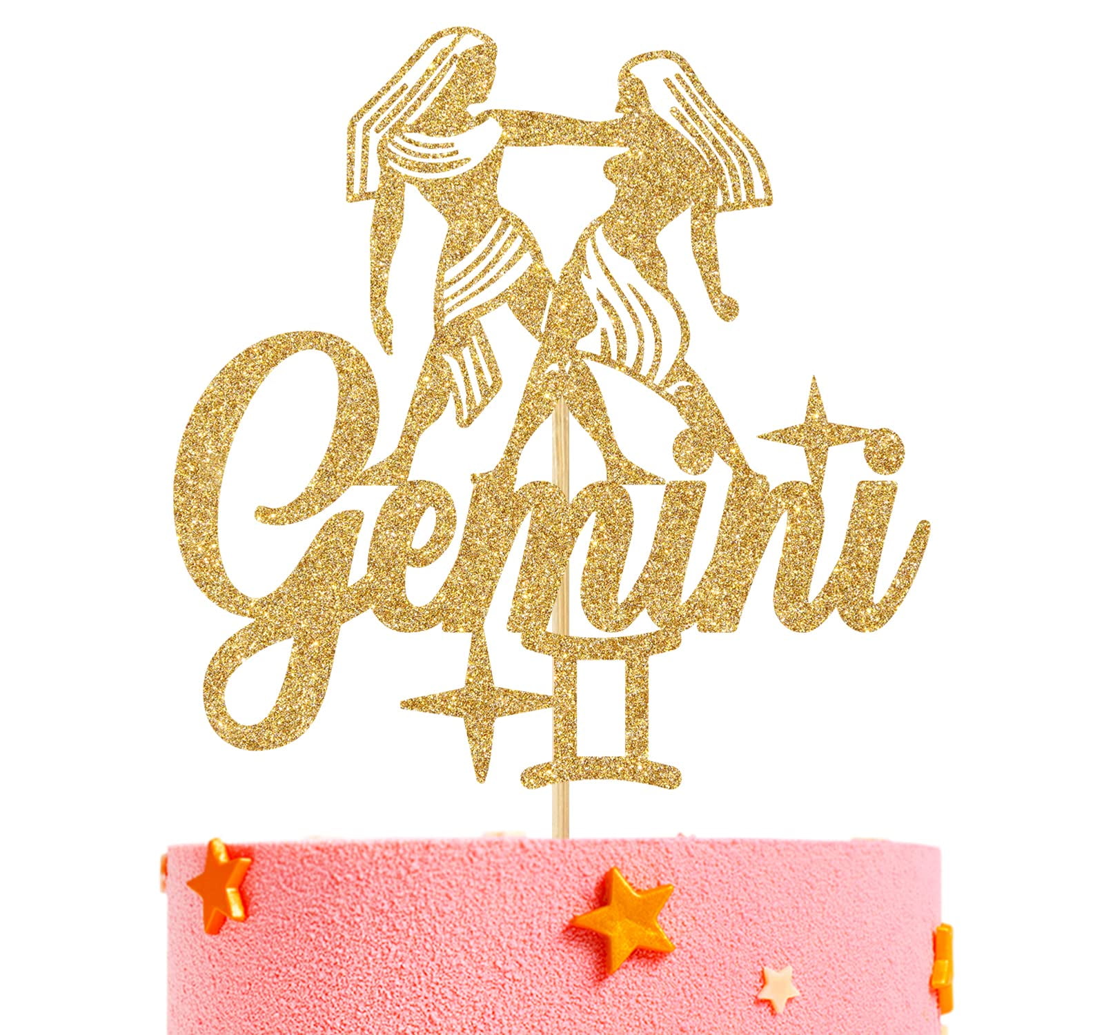 Gold Glitter Gemini FEV6 Birthday Cake Topper,Big Gemini Energy Cake Decor, 12 Constellation ...
