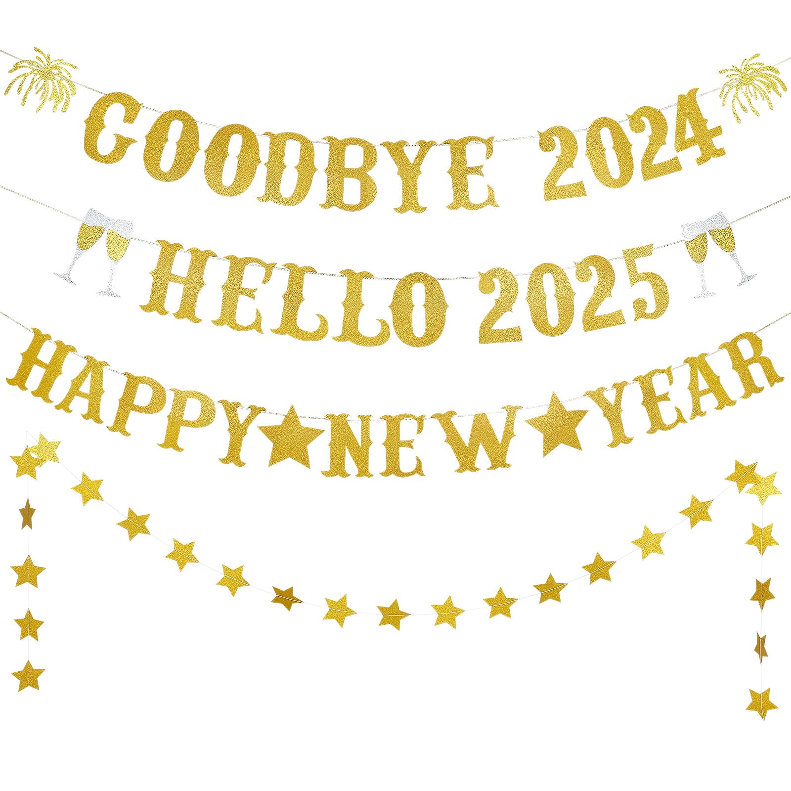 Gold Glitter Goodbye 2024 Hello 2025 Banner Happy New Year 2025 Banner ...
