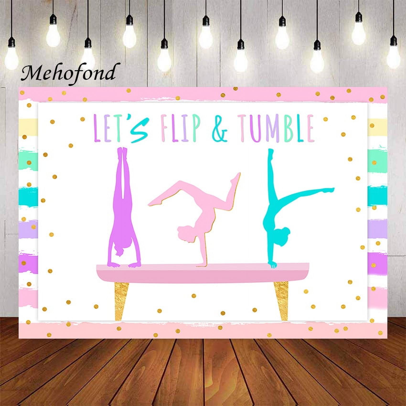 Gold Glitter Gymnastics Girl Gymnasts Flip Tumble Play Birthday Party r ...