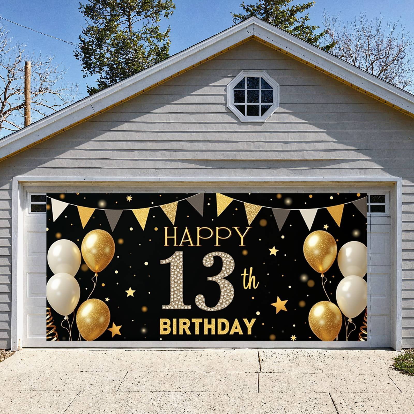 Gold Glitter Happy 13th Birthday Banner Black Background 13th Birthday ...
