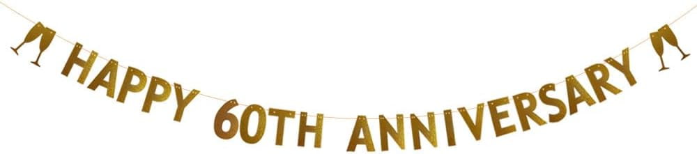 Gold Glitter Happy 60th Anniversary Banner,60th Wedding Anniversary ...