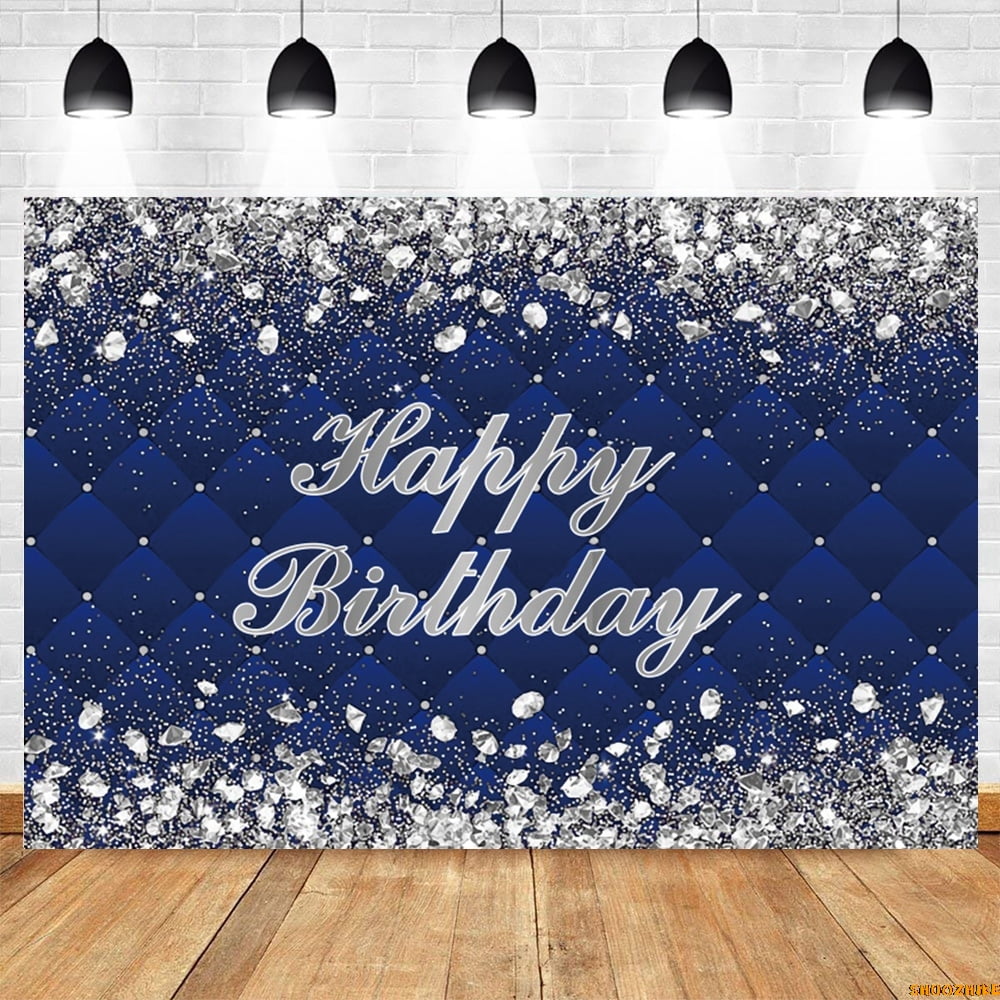 Gold Glitter Happy Birthday Backdrop Adult Dark Blue Heardboard ...