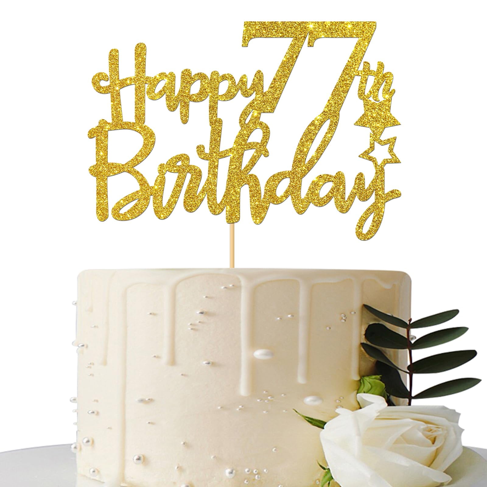 Gold Glitter Happy SCH4 77th Birthday Cake Topper - 77 Sign Cake Topper ...