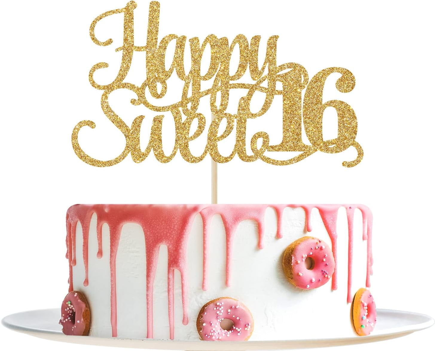 Gold Glitter Happy Sweet 16 Cake Topper - Happy 16th Birthday Cake ...