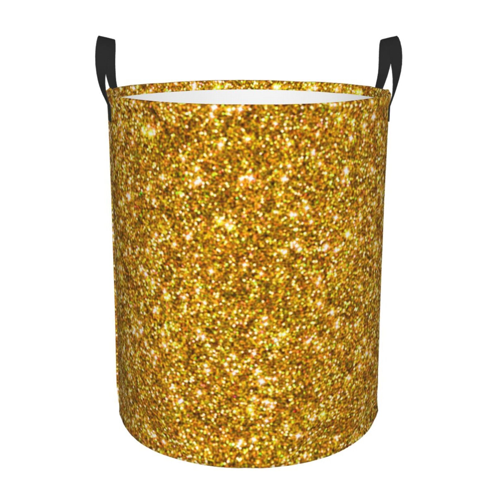 Gold Glitter Laundry Basket with Handles - Freestanding Laundry Hamper ...