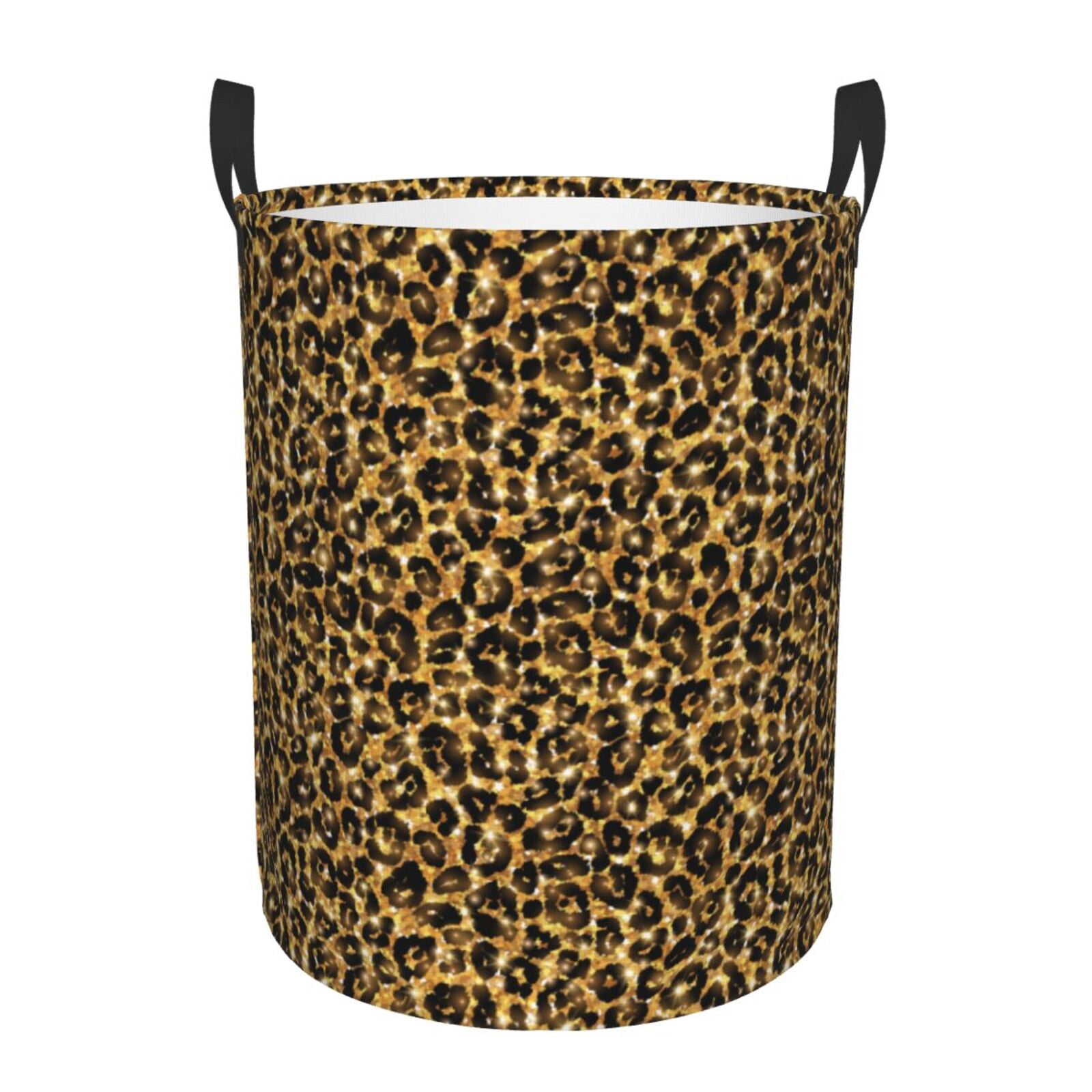 Gold Glitter Leopard Laundry Basket with Handles - Freestanding Laundry ...