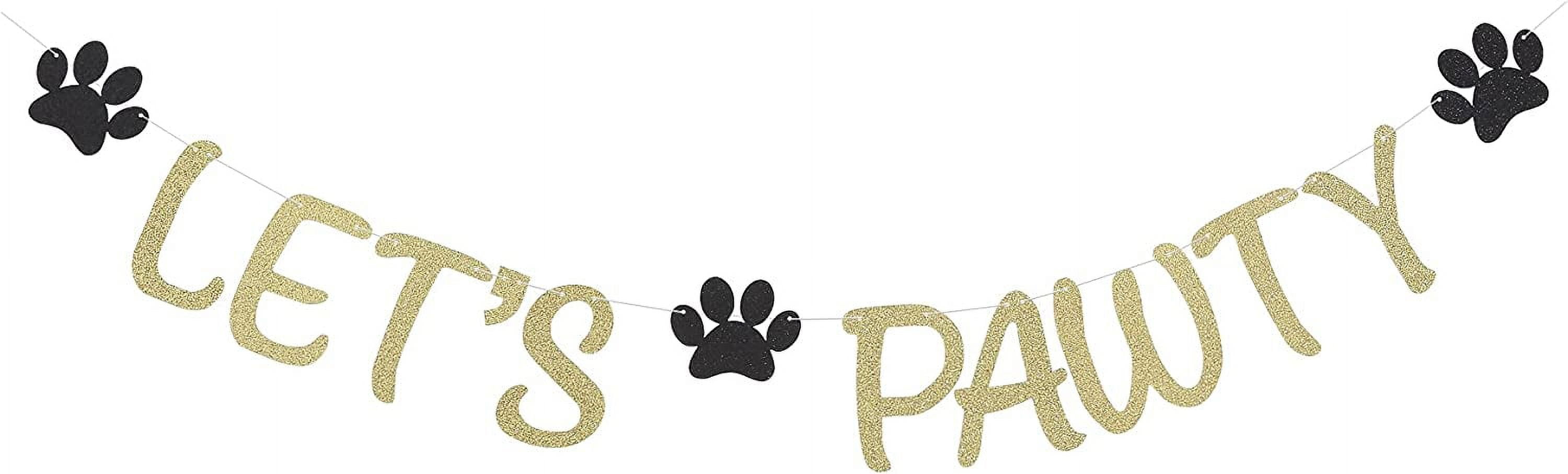 Gold Glitter Let's Pawty Banner Pet Dog Cat Birthday Party Paper Sign ...