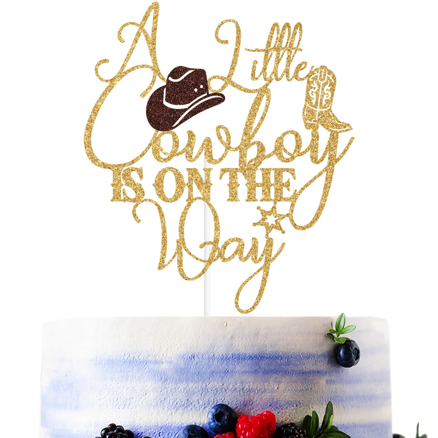 Gold Glitter A Little Cowboy is on MDH1the Way Cake Topper, Little ...