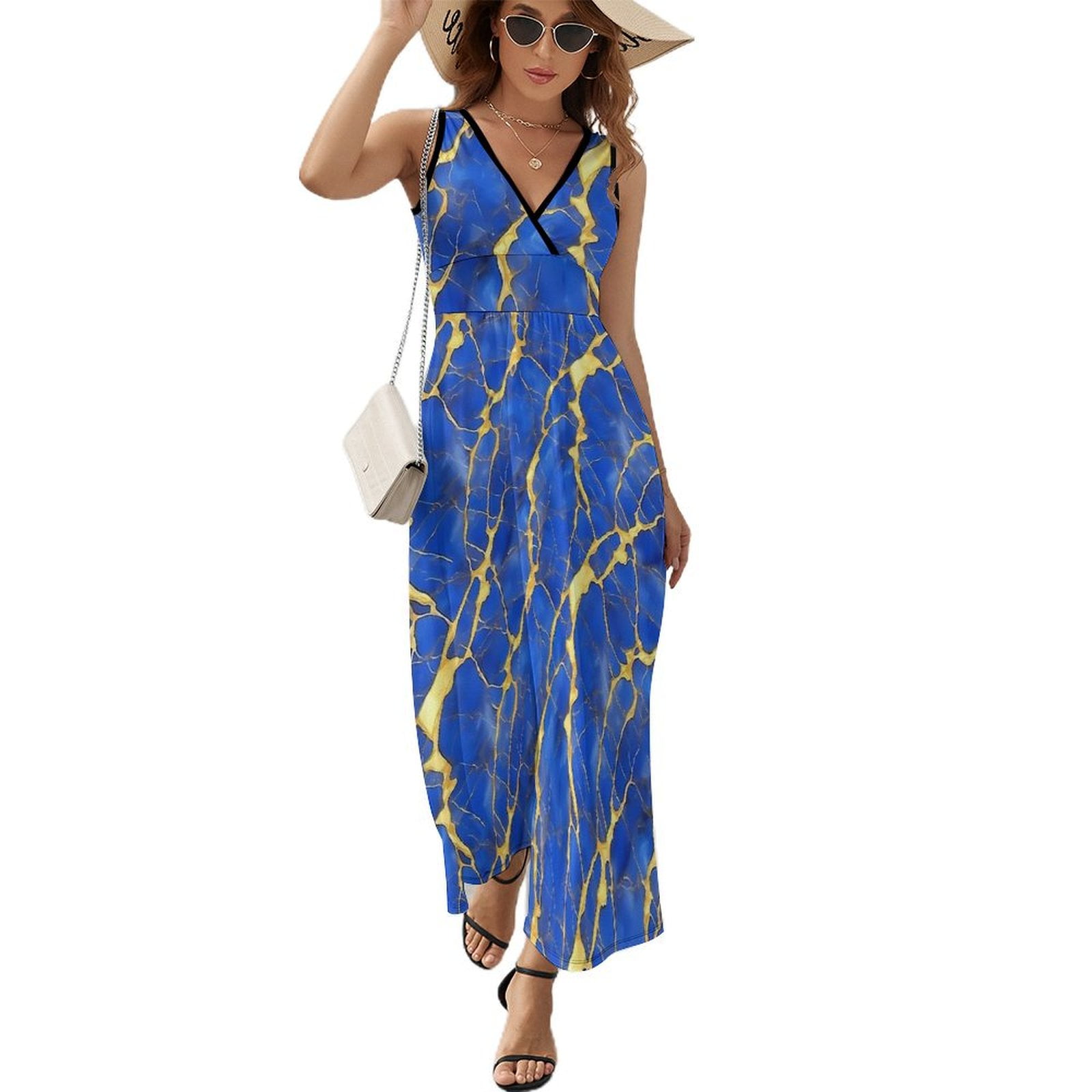 Gold Glitter Marble Print Dress Beach Maxi Dress Streetwear Beach Long ...