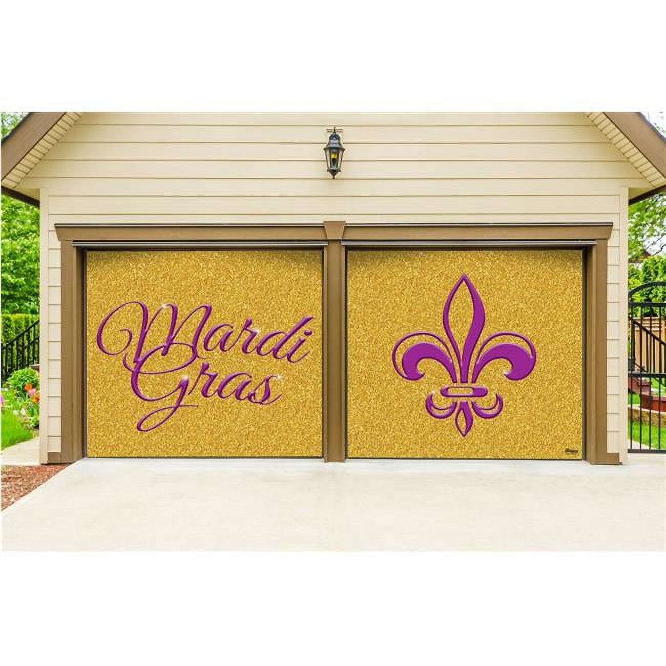 Gold Glitter - Mardi Gras 7 ft. x 8 ft. Split Garage Door Decor Banner ...
