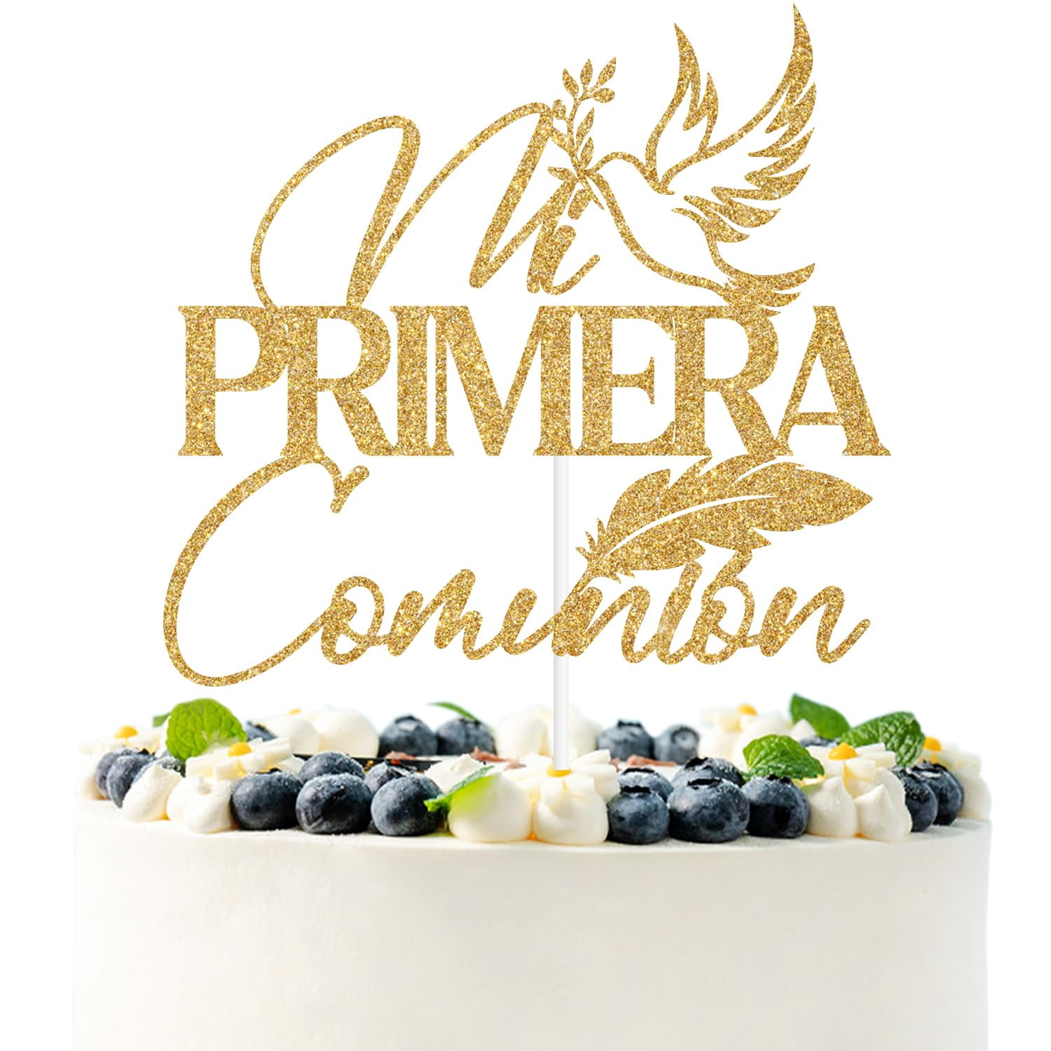 Gold Glitter MiTRDN Primera Comunion Cake Topper, Spanish First Holy ...