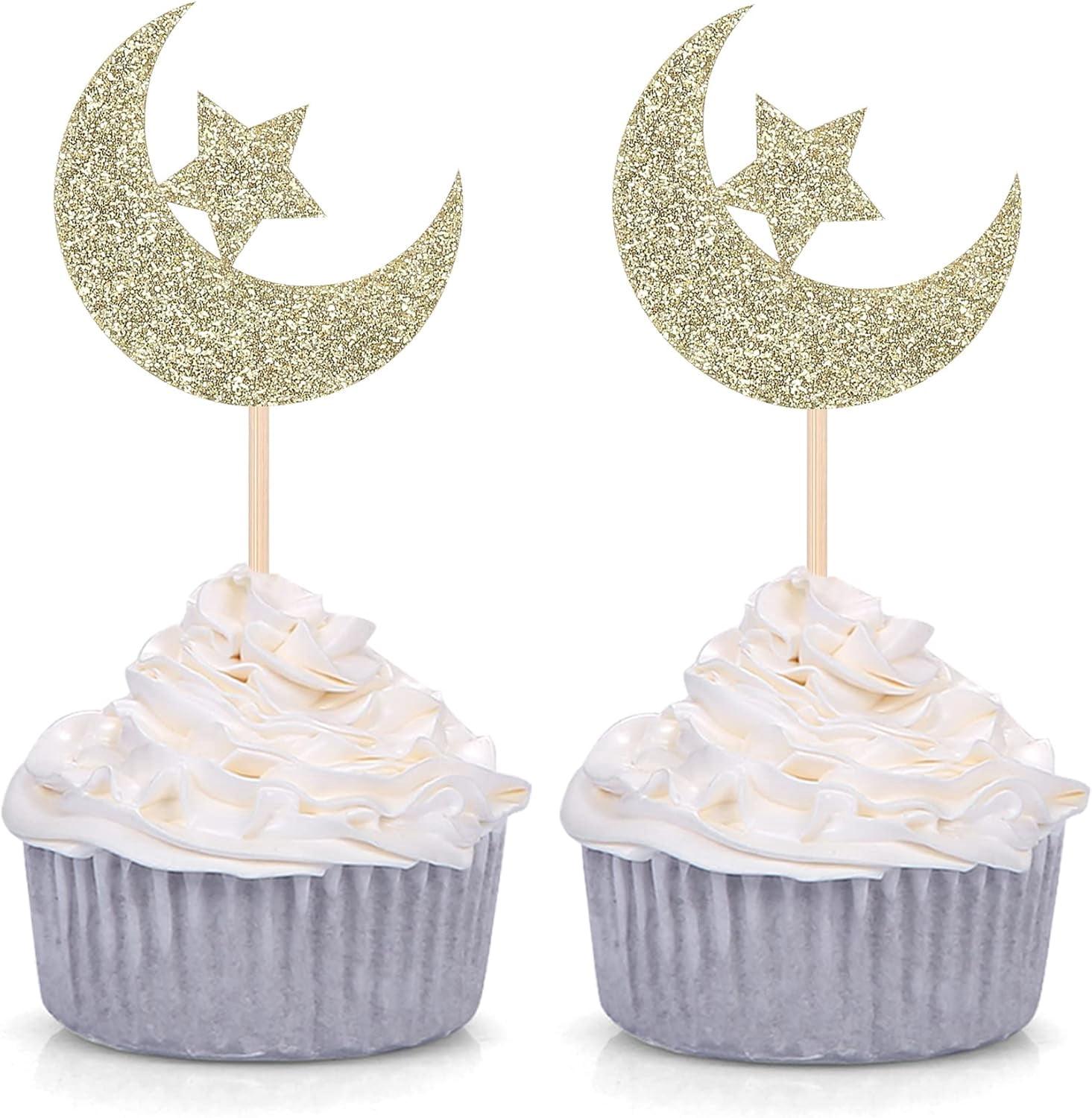 Gold Glitter Moon and Star Cupcake Toppers for Baby Shower Kid's 1st ...