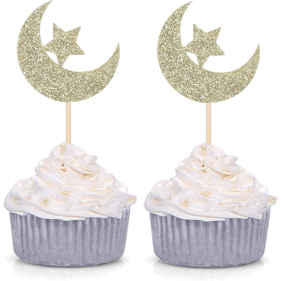 Gold Glitter Moon and Star Cupcake Toppers for Baby Shower Kid's 1st ...