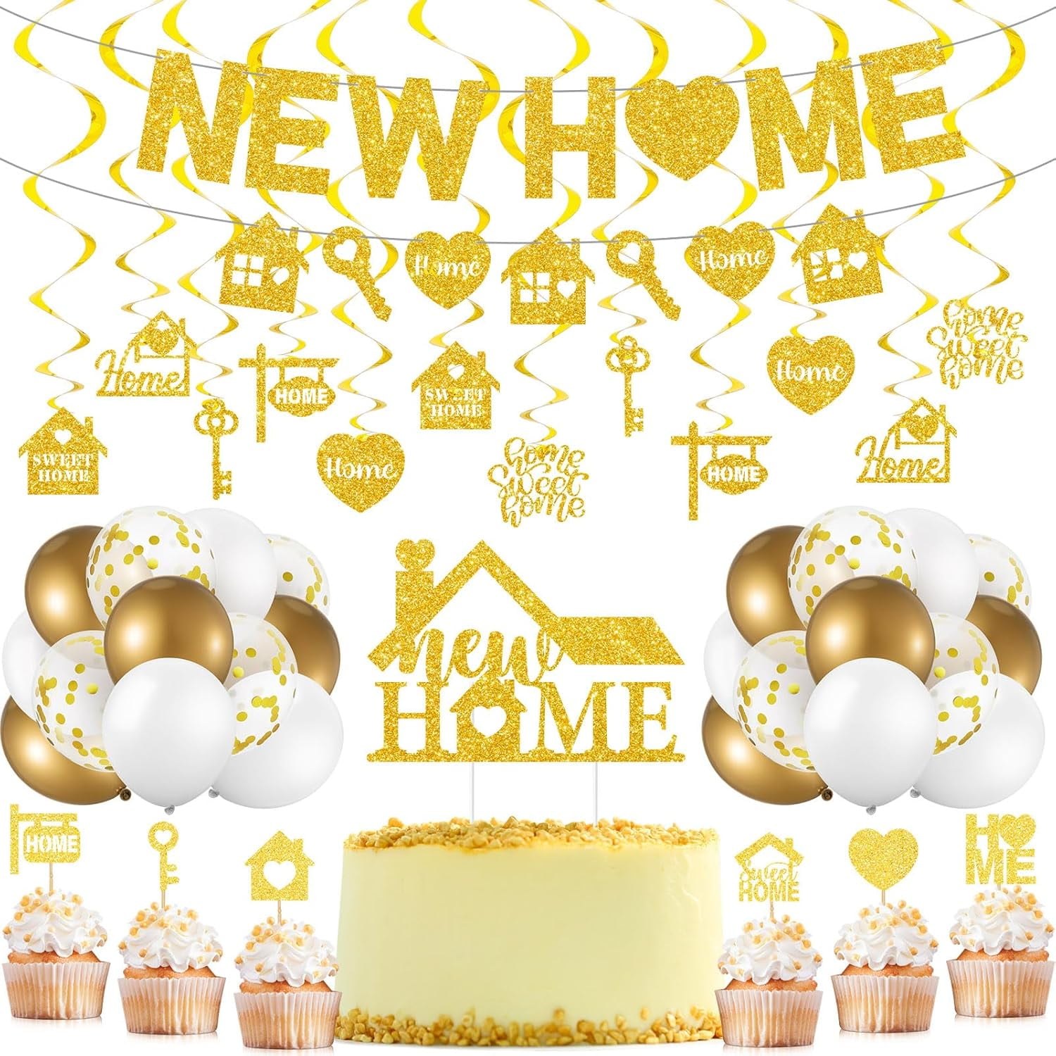 Gold Glitter New Home Party Decorations Housewarming Banner Hanging ...