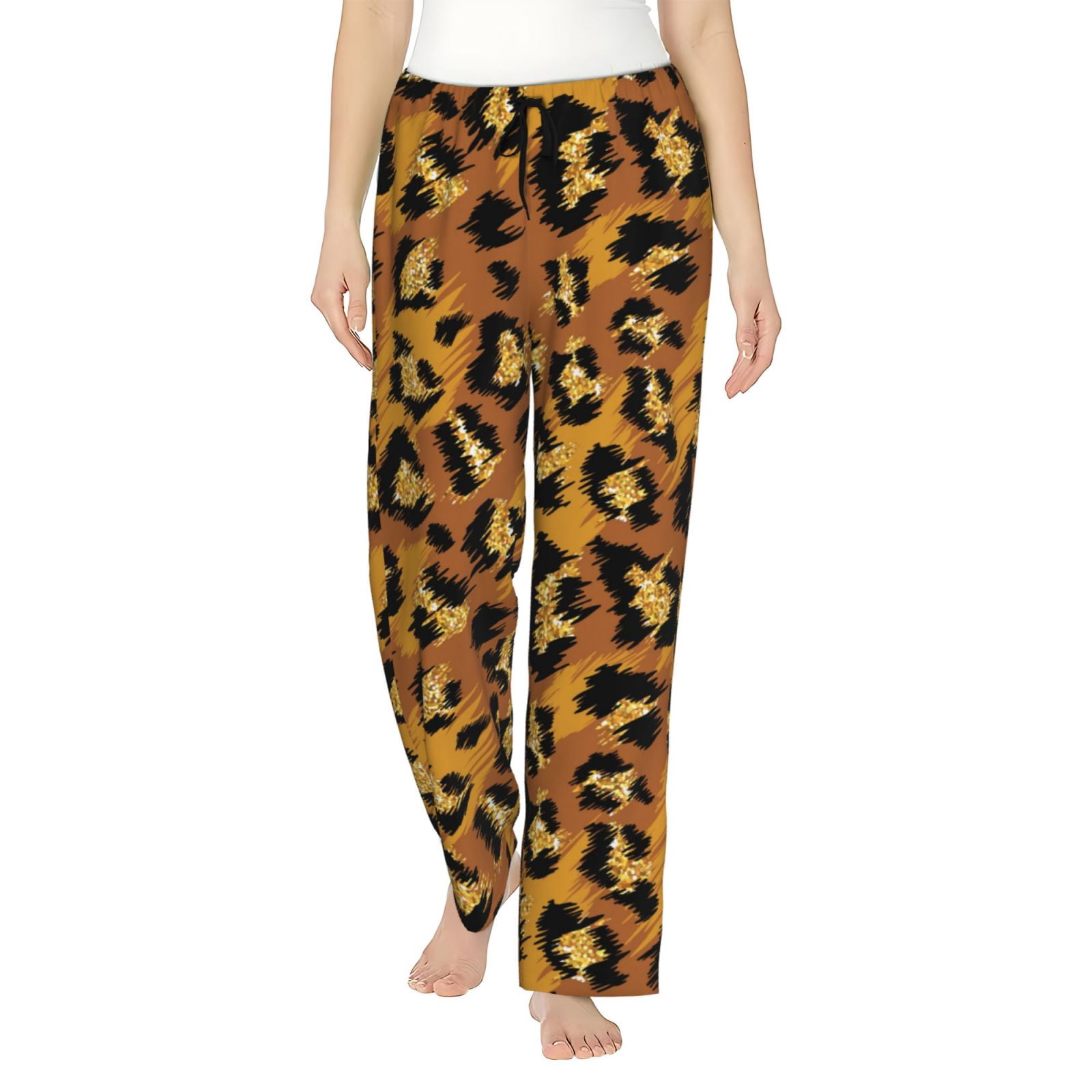Gold Glitter Ombre Leopard Pattern Womens Lounge Comfy Pajama Pants ...