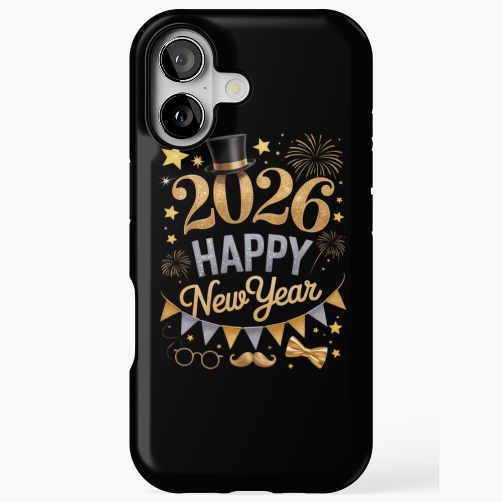 Gold Glitter Party Happy New Year 2026 Design iPhone 17 11 12 13 14 15 ...