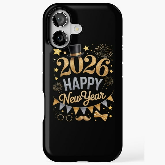 Gold Glitter Party Happy New Year 2026 Design iPhone 17 11 12 13 14 15 ...