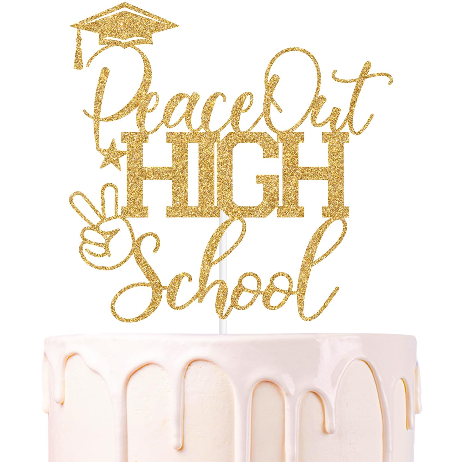 Gold Glitter Peace Out High School Cake MDH1Topper, Congrats Grad 2025 ...