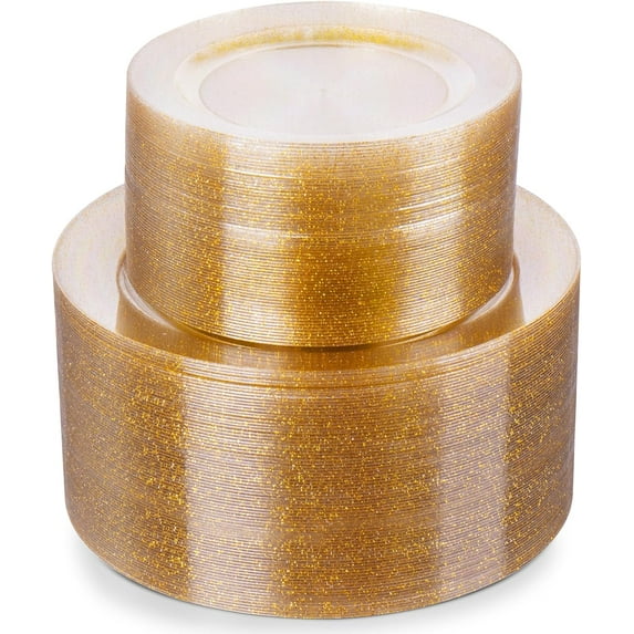 Gold Glitter Plastic Plates - 200PCS Set: 100 Dinner (10.25 Inch), 100 ...