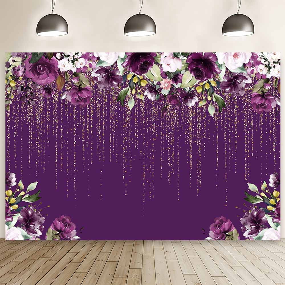 Gold Glitter Purple Backdrop Women Wedding Girls Birthday Party ...
