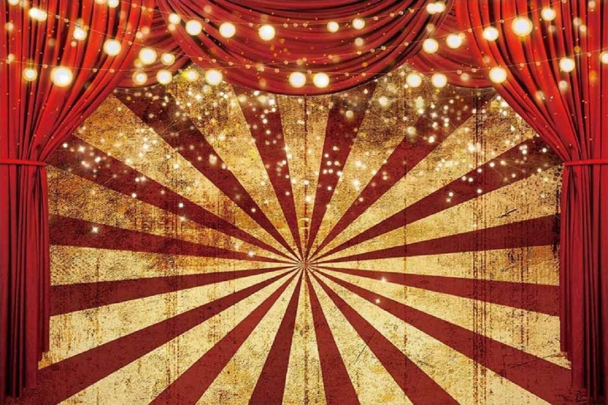 Gold Glitter Red Curtain Photography Backdrop Circus Carnival Sparkle Stripes Background B ...