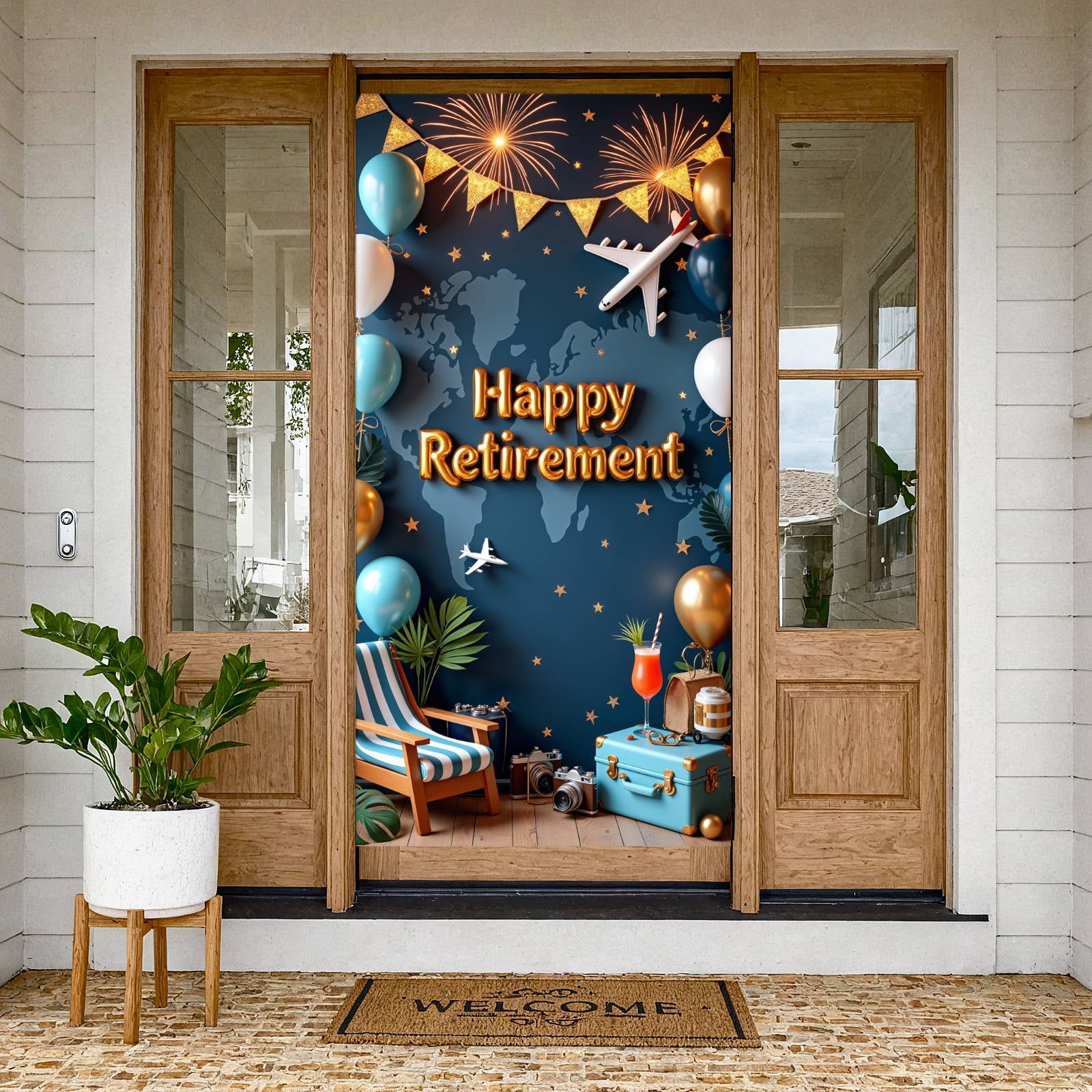 Gold Glitter Retirement Banner World Map Party Backdrop Airplane Accent ...