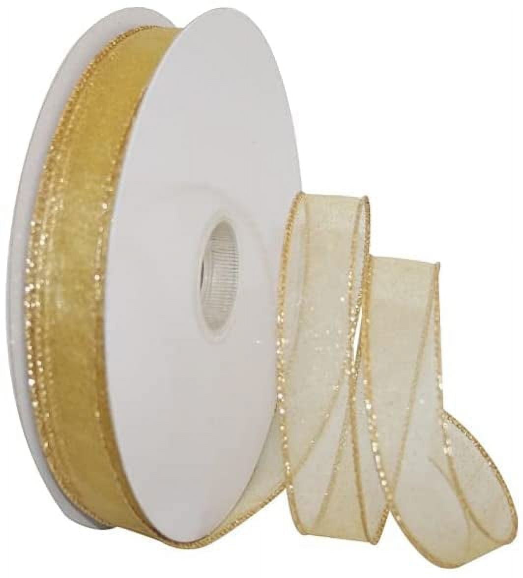 Gold Glitter Sheer Christmas Ribbon - 7/8" x 50 Yards, Wired Edges ...