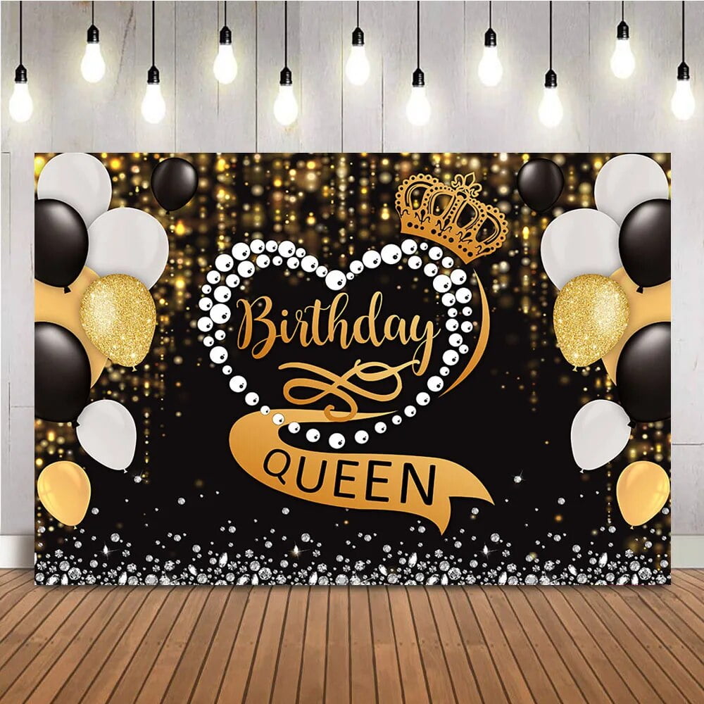 Gold Glitter Shining Dot Backdrop for Birthday Queen Love Heart Party ...